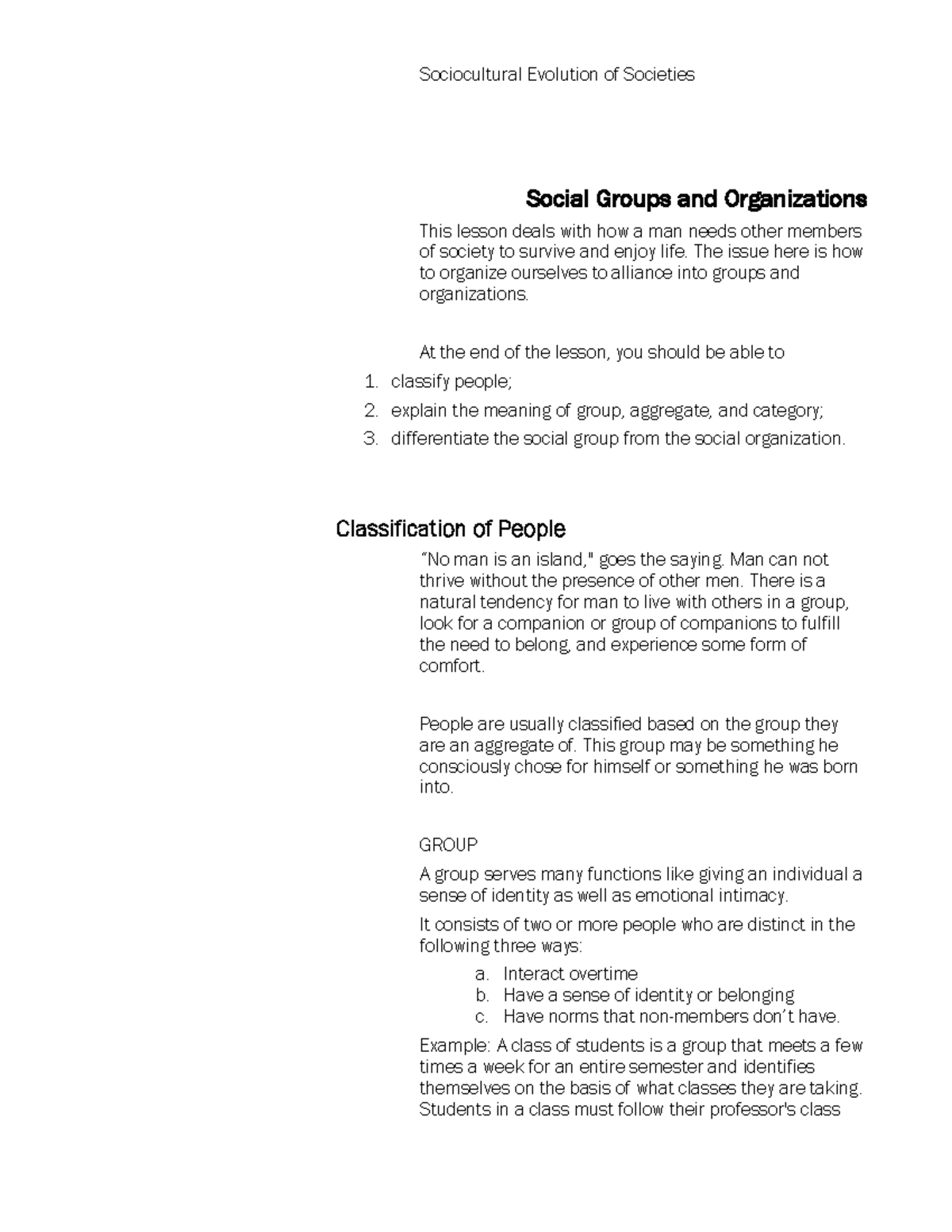 Module 4 - Sociocultural Evolution of Societies Social Groups and ...