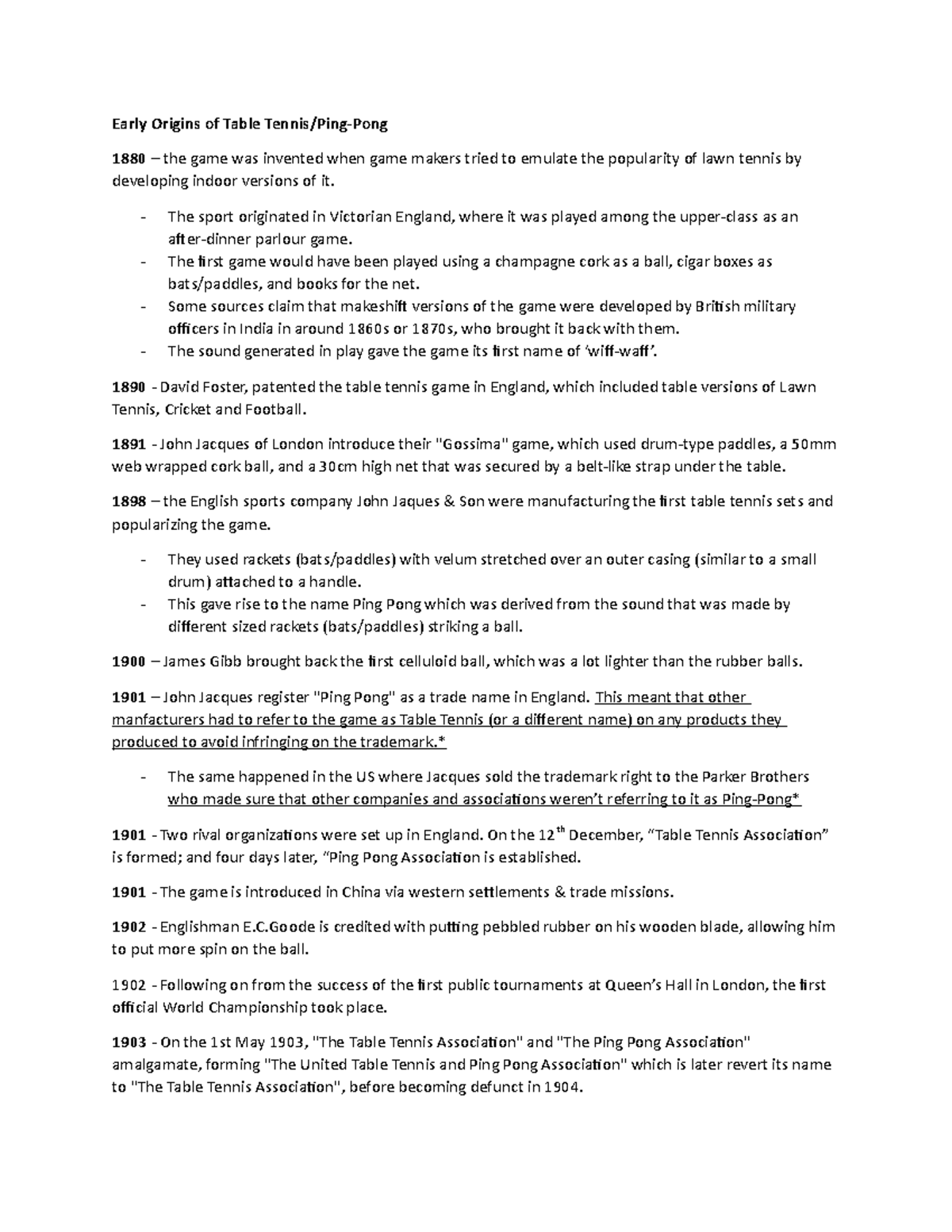 Summarized Infos IN Table Tennis - Early Origins of Table Tennis/Ping ...