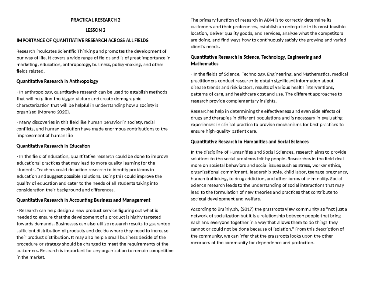 Practical Research 3 notes - PRACTICAL RESEARCH 2 LESSON 2 IMPORTANCE ...