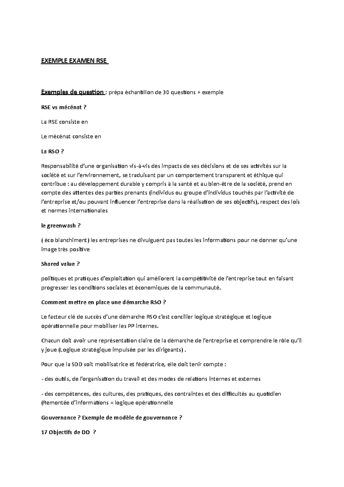 Exemple Examen RSE - EXEMPLE EXAMEN RSE Exemples de question : prépa ...