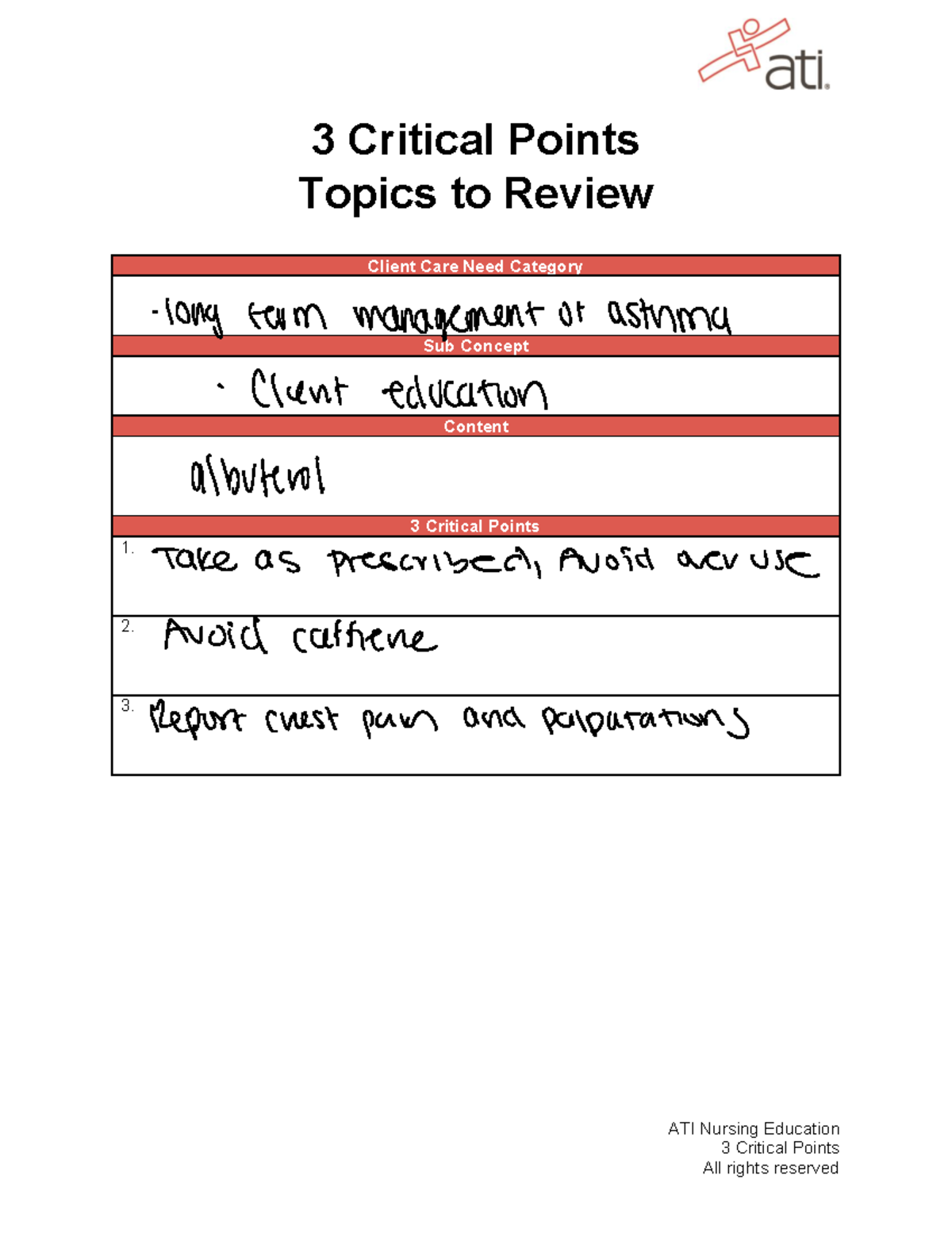 Respiratory 3 critical points - ATI Nursing Education 3 Critical Points ...