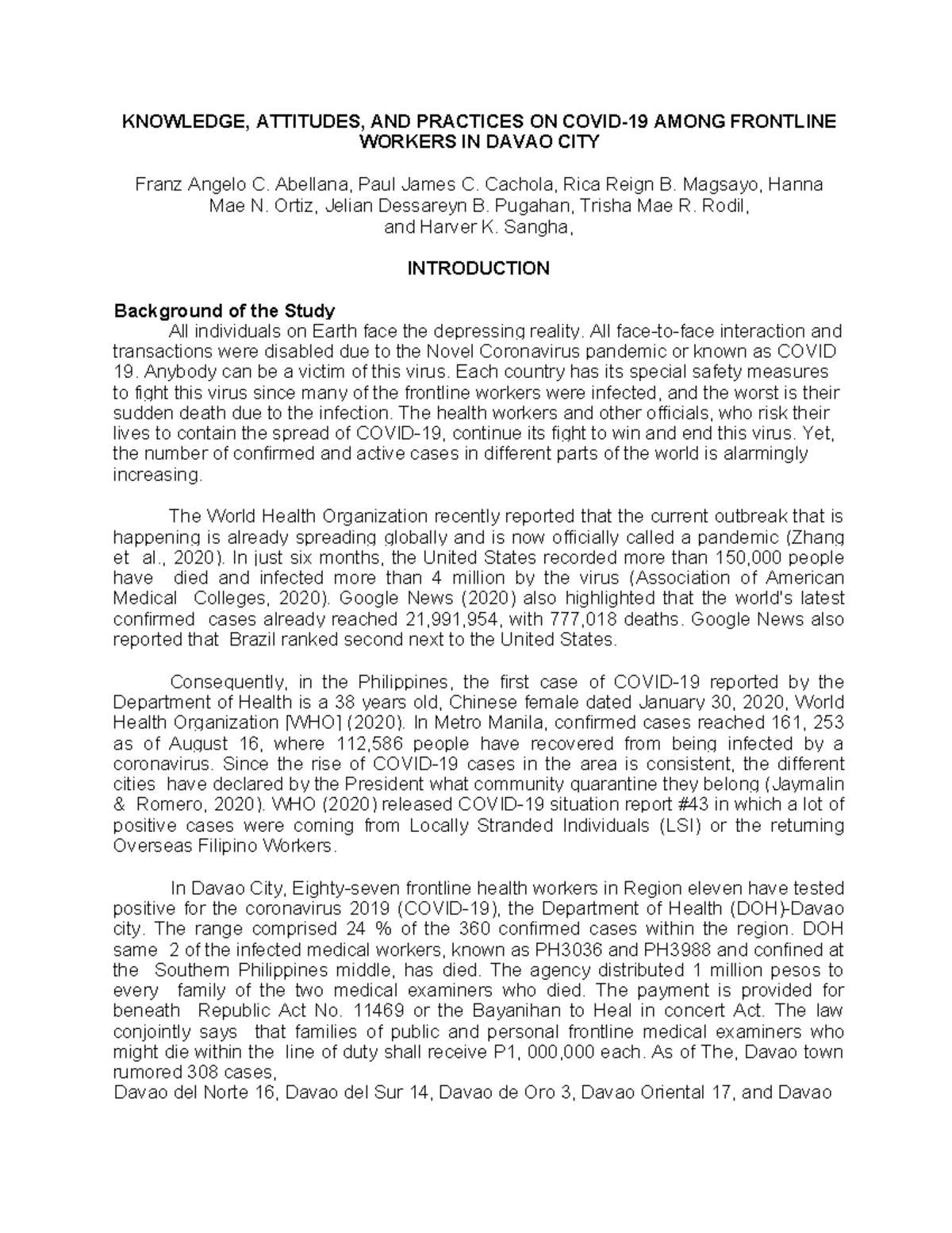 KAP-on- Covid-19 sample - KNOWLEDGE, ATTITUDES, AND PRACTICES ON COVID ...