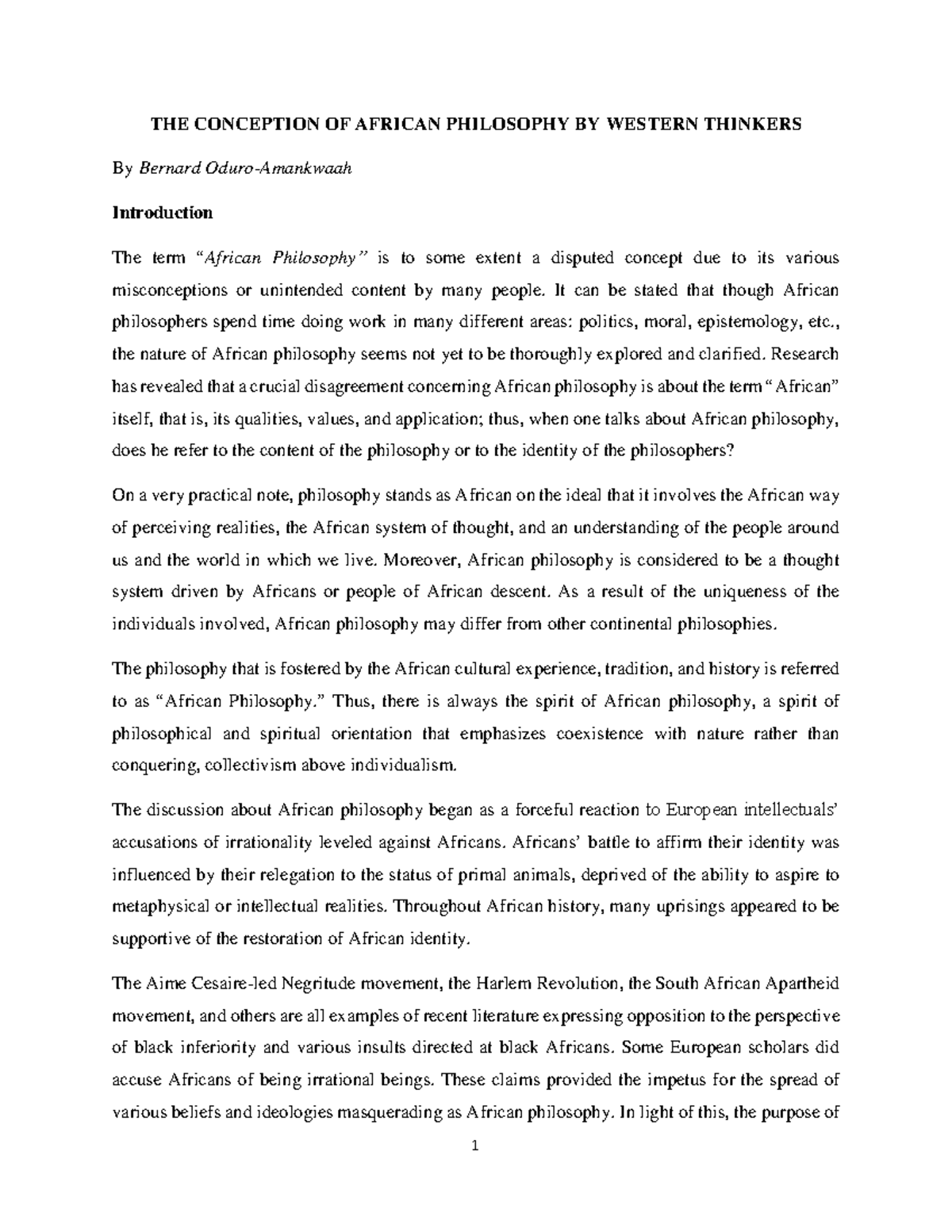 Definition of African philosophy - THE CONCEPTION OF AFRICAN PHILOSOPHY ...