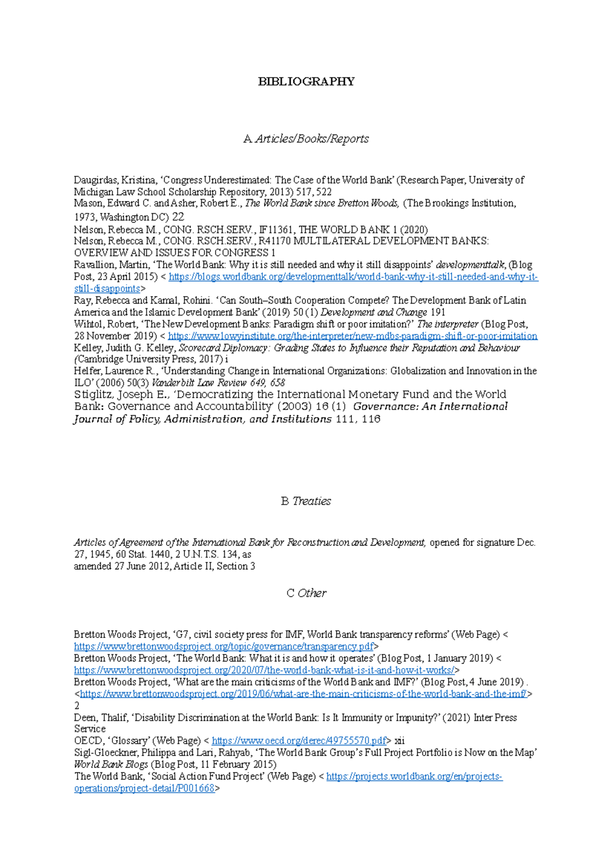 Bibliography II - BIBLIOGRAPHY A Articles/Books/Reports Daugirdas ...