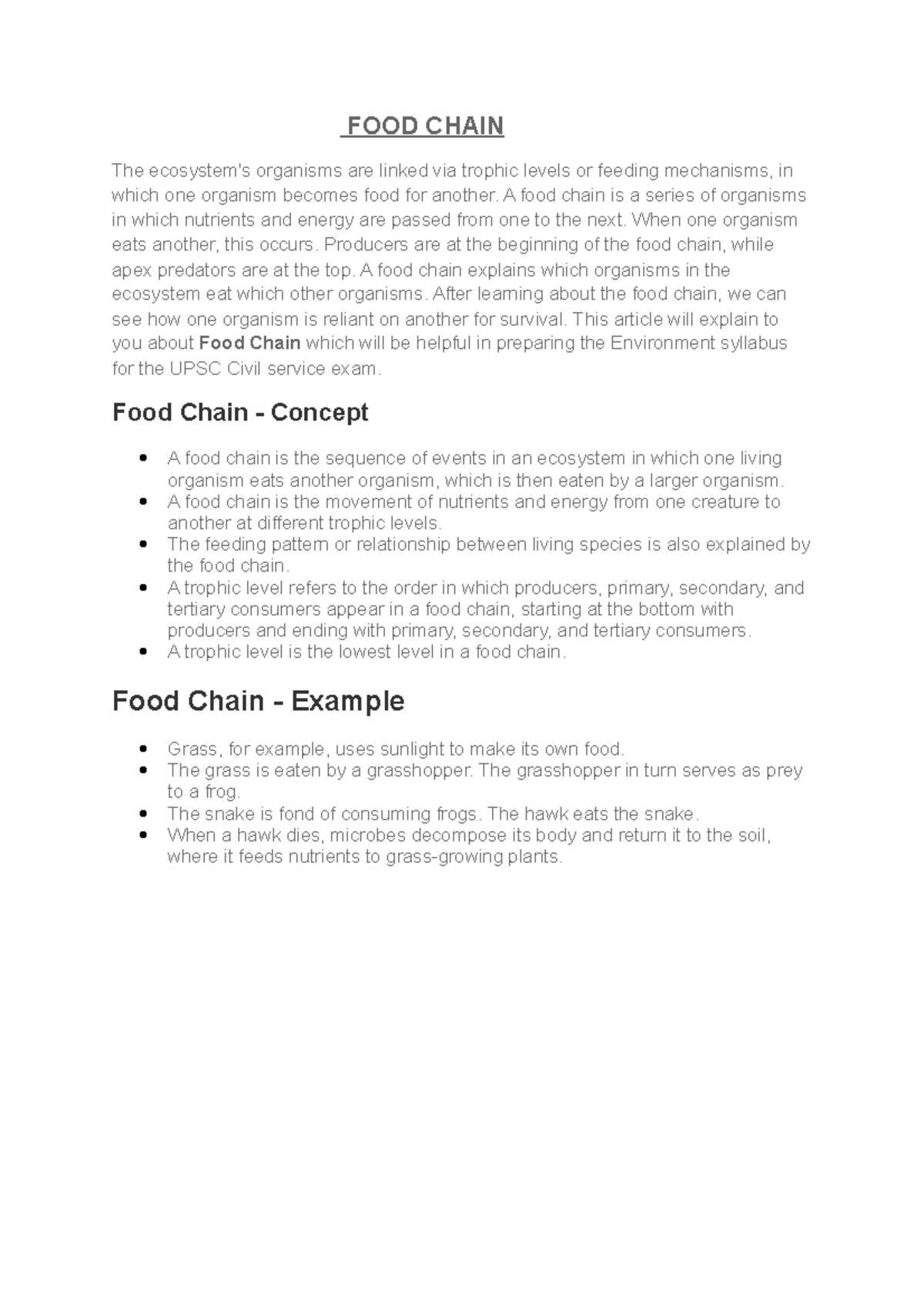 FOOD Chain - FOOD CHAIN The ecosystem's organisms are linked via ...