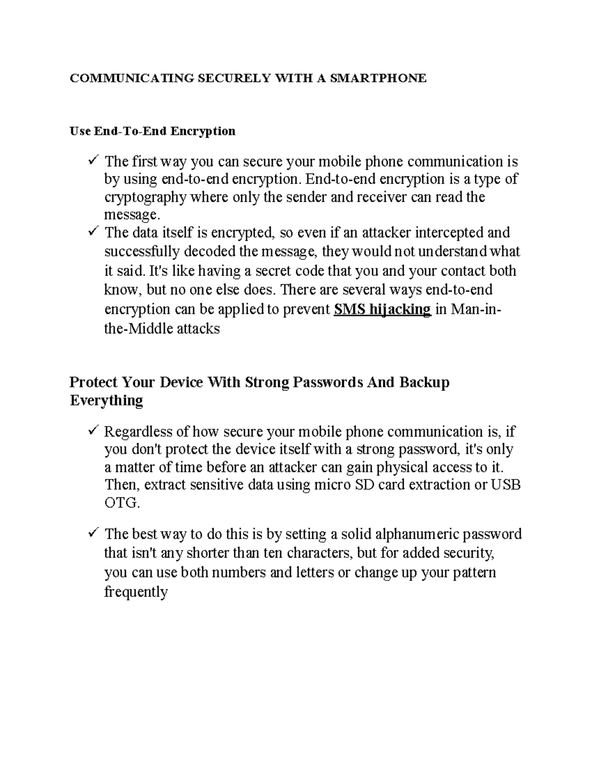 Communicating Securely WITH A Smart Phone - COMMUNICATING SECURELY WITH A SMARTPHONE Use End-To ...