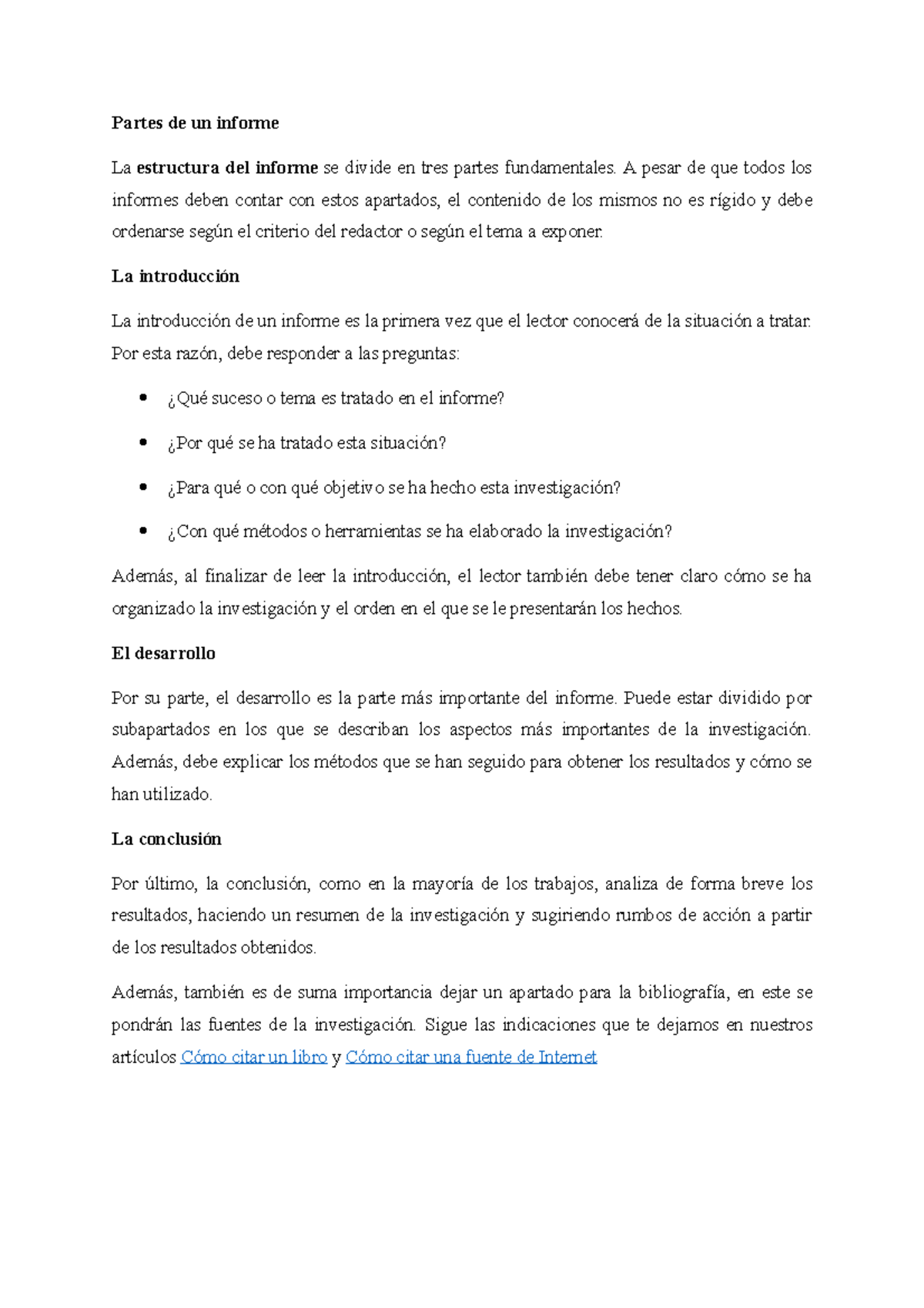 Partes de un informe - A pesar de que todos los informes deben contar ...