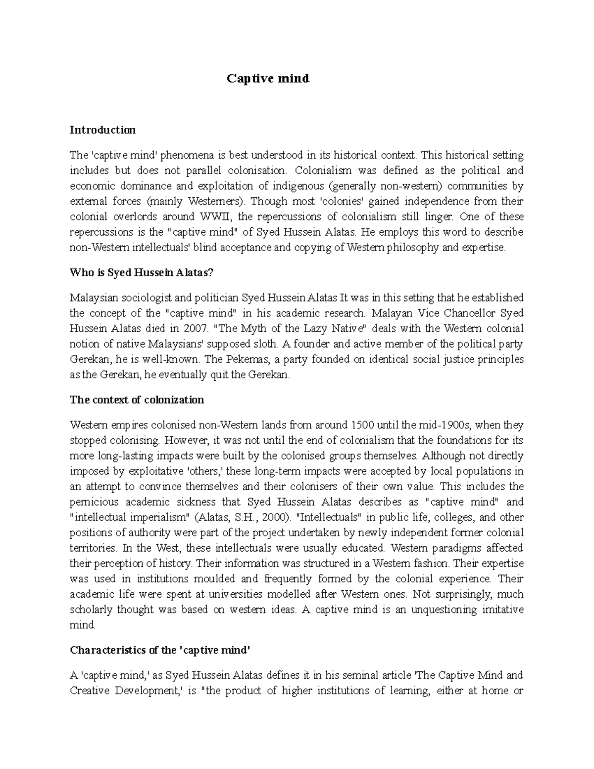 Captive mind - Lecture notes 8 - Captive mind Introduction The 'captive ...