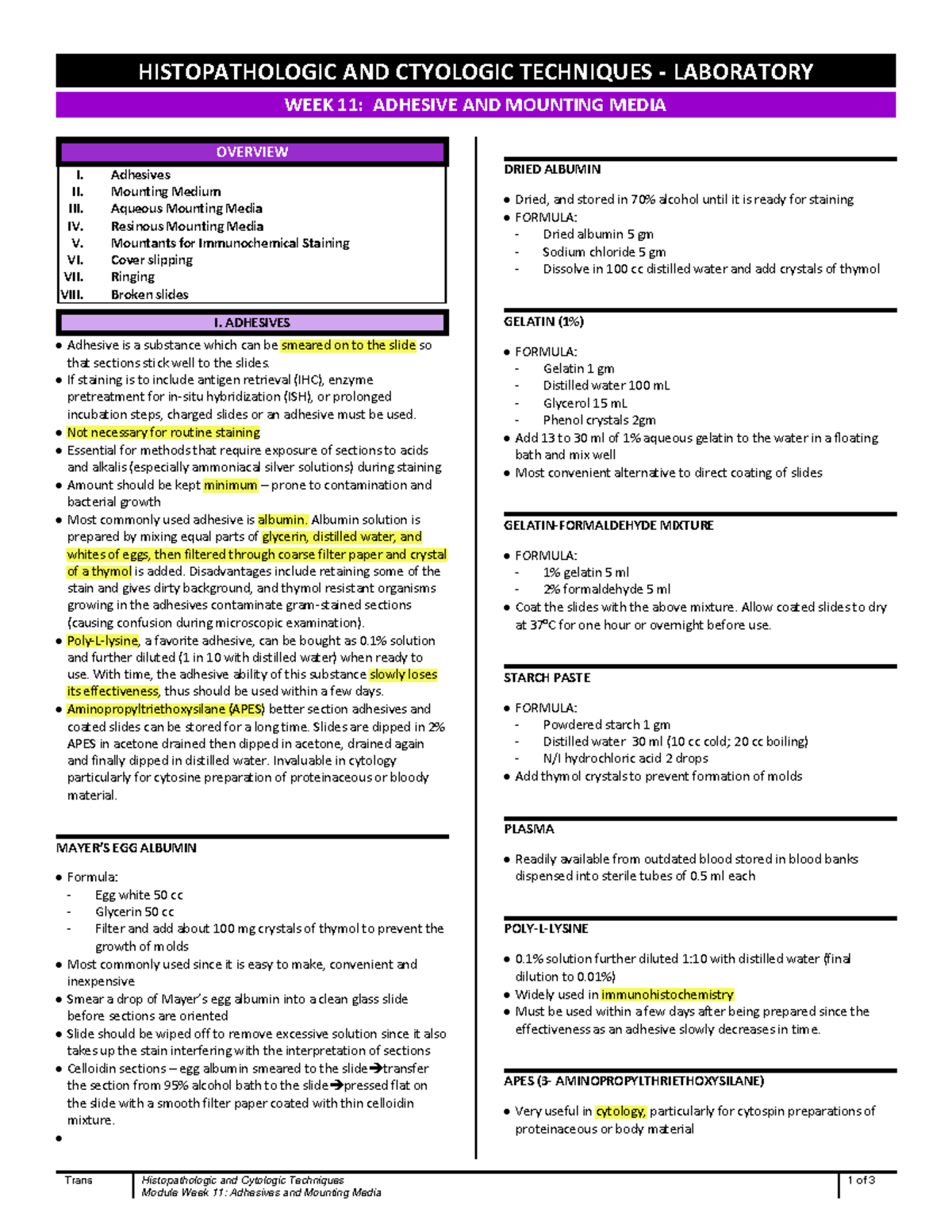 Histopathology Laboratory - Week 11 - Trans Histopathologic and ...