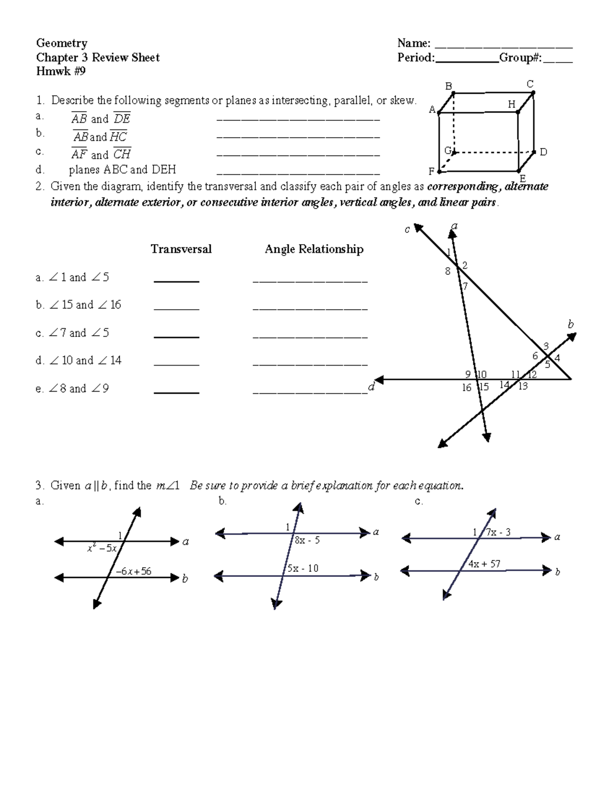 Chap3RS06 Review For Chapter 3 Geometry Test Geometry Name