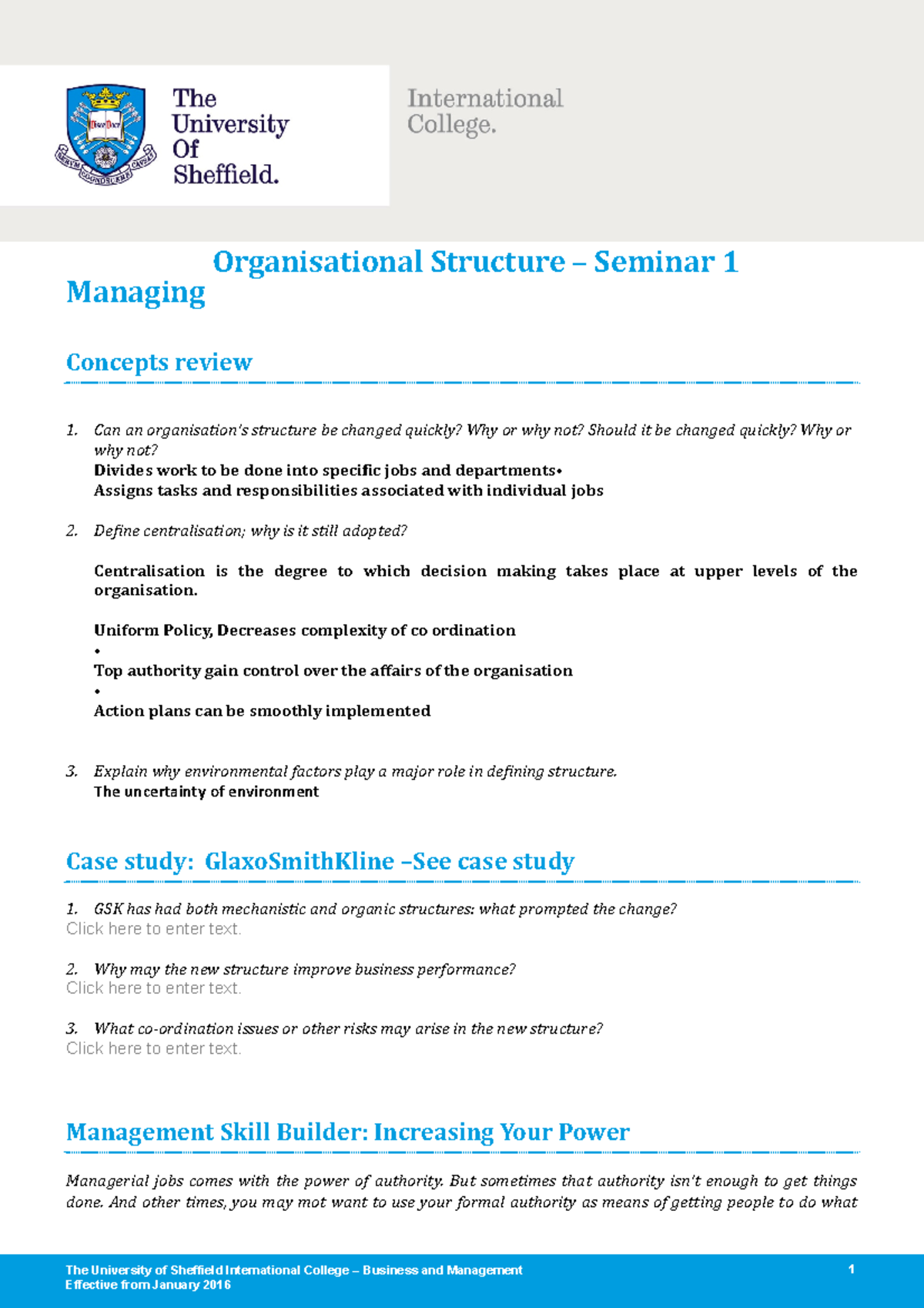 Managing Organisational Structure - Seminar 1 - Managing Organisational ...