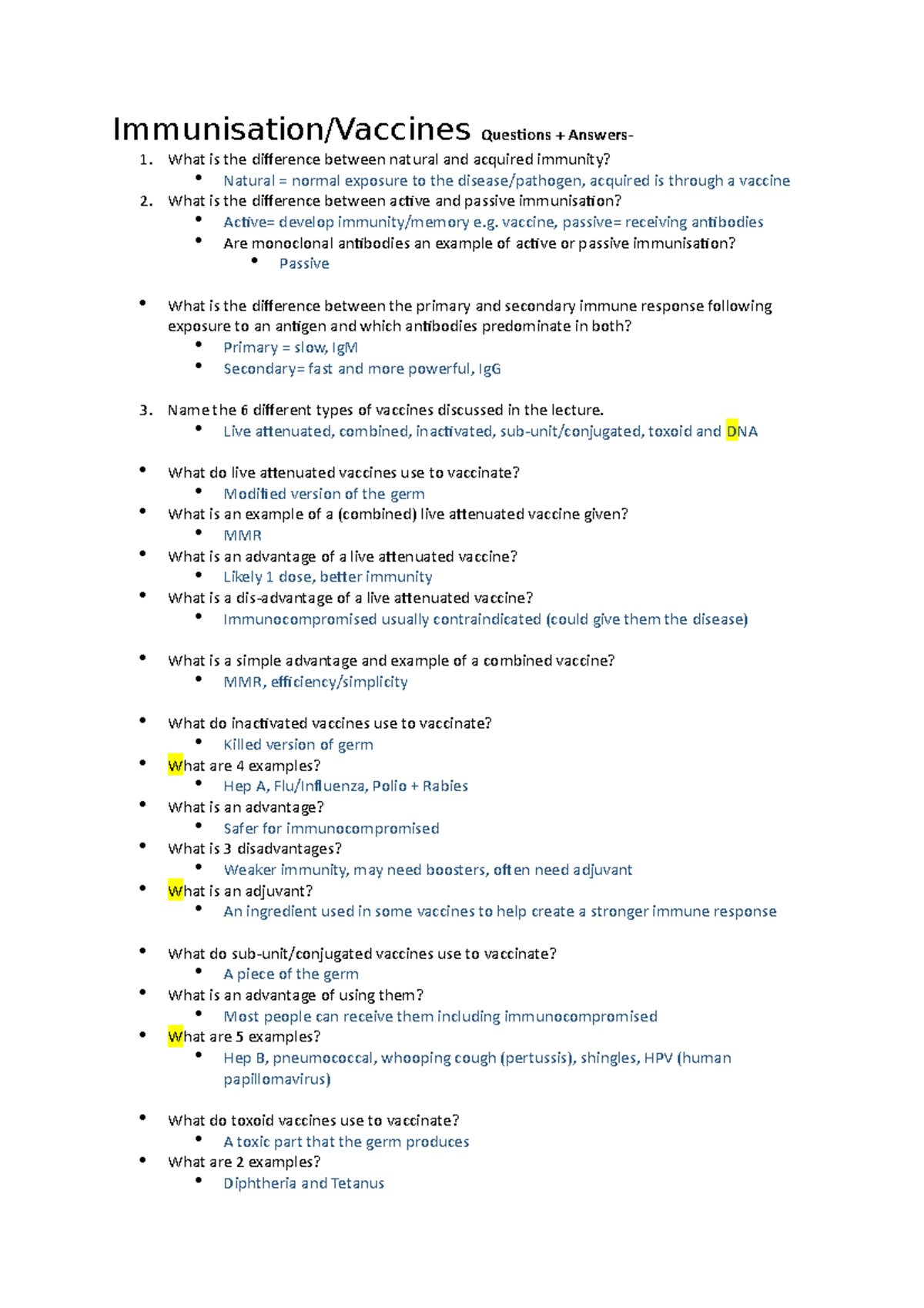 Immunisation:Vaccines Questions + Answers - Immunisation/Vaccines ...