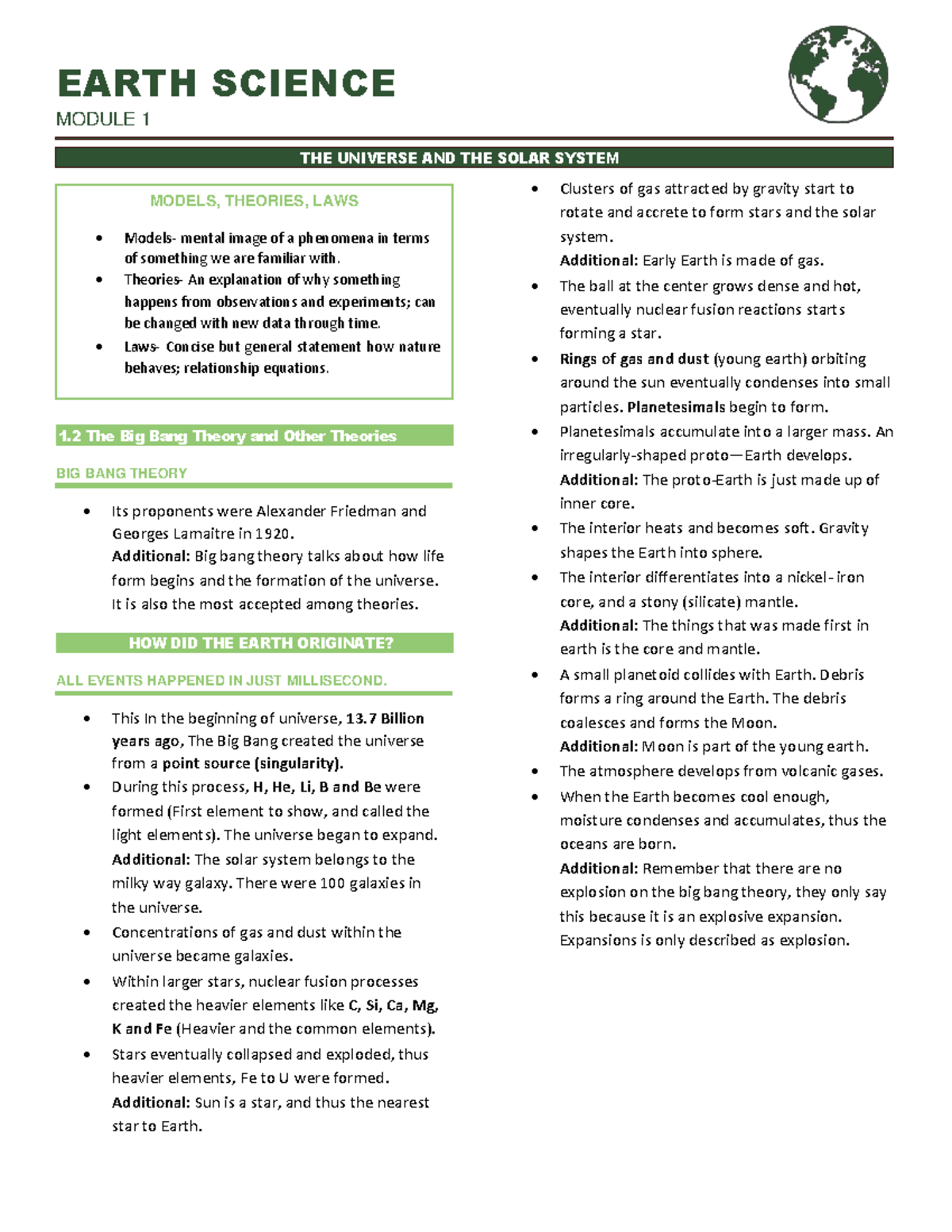 Earth Science - 12 - EARTH SCIENCE MODULE 1 THE UNIVERSE AND THE SOLAR ...