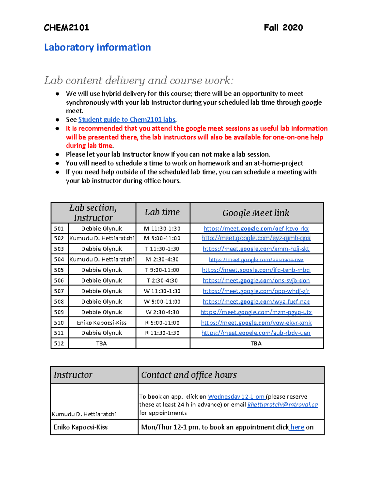 Chem 2101 Laboratory information - CHEM2101 Fall 2020 Laboratory information Lab content ...
