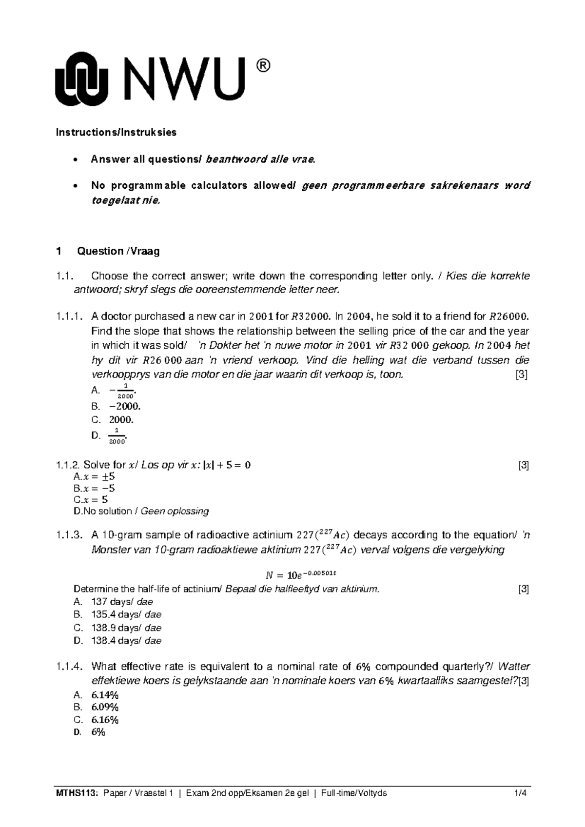 Exam Paper MTHS113 second Opp - Instructions/Instruksies Answer all ...
