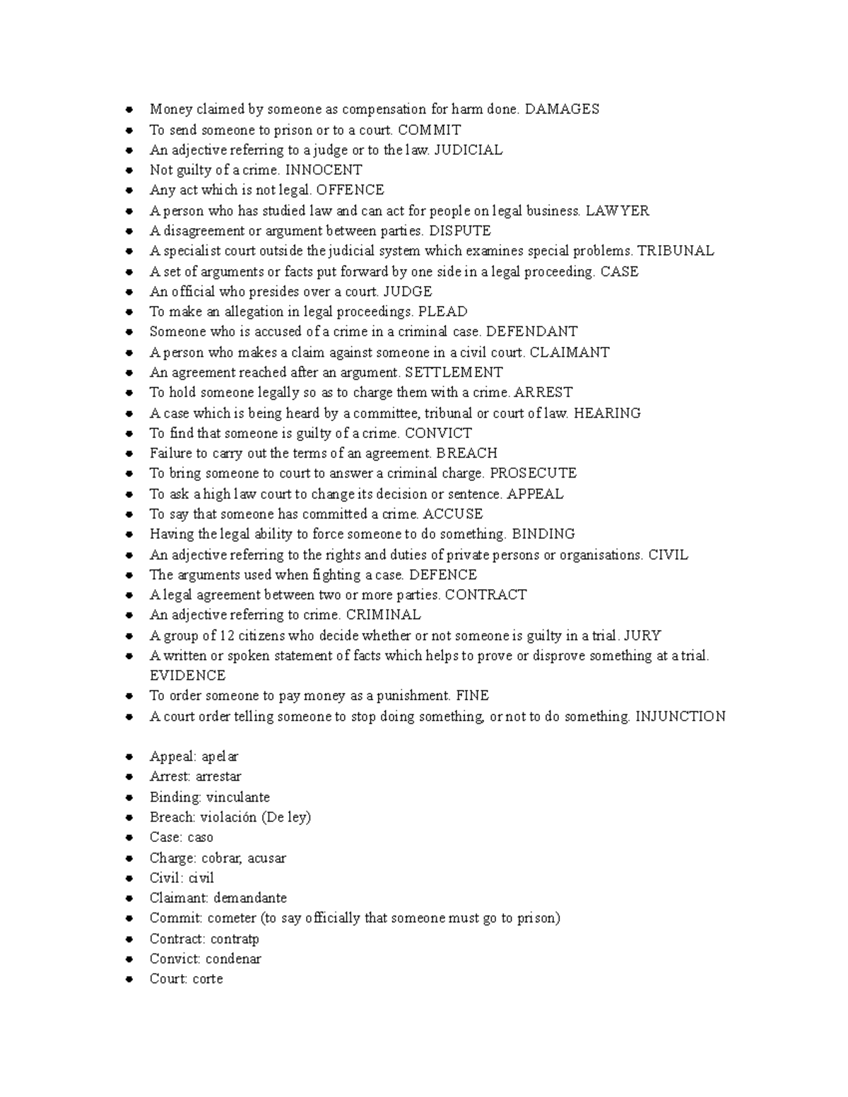 Ingles juridico vocabulario - Money claimed by someone as compensation ...