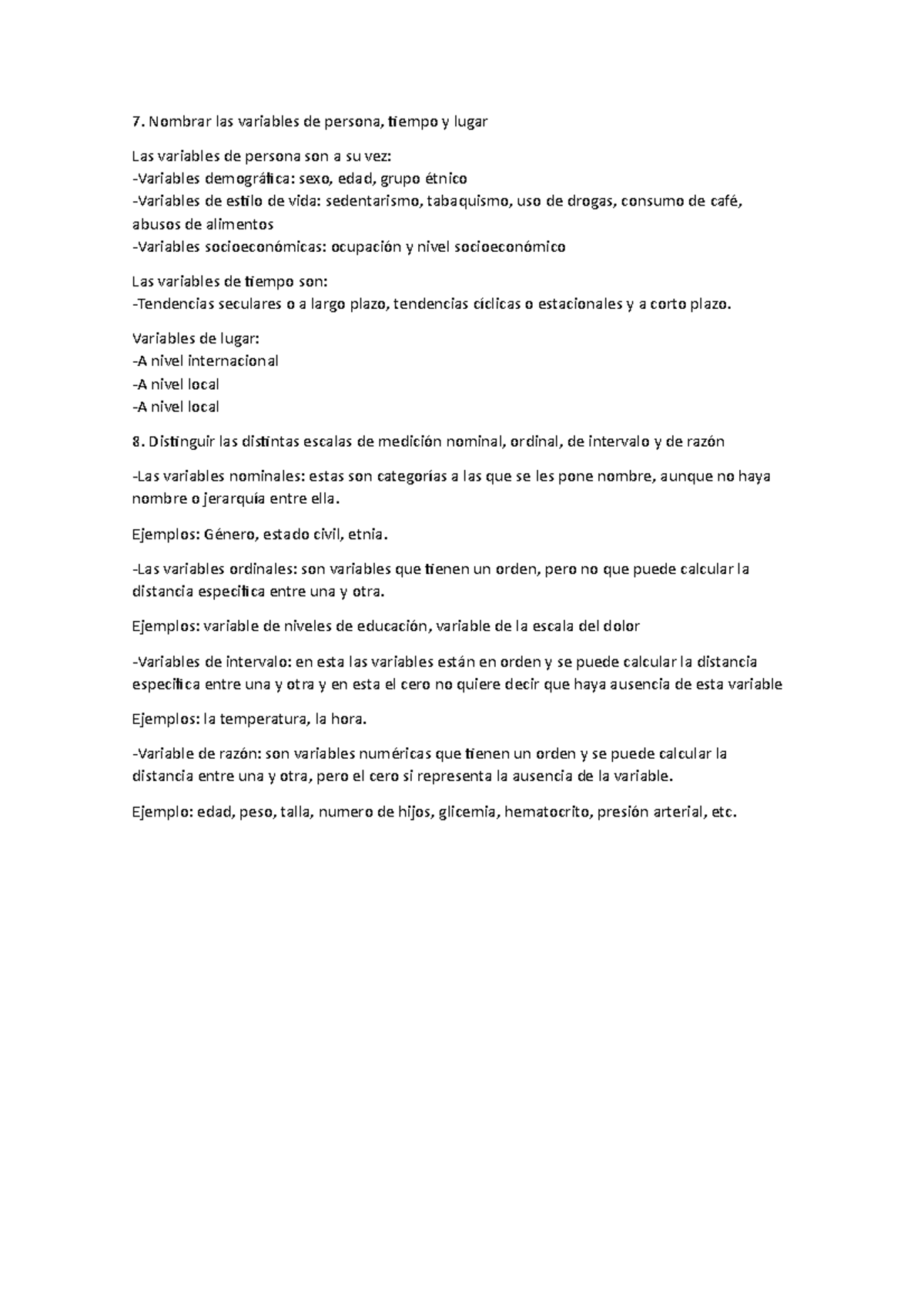 Variables clasificacion - Nombrar las variables de persona, tiempo y ...