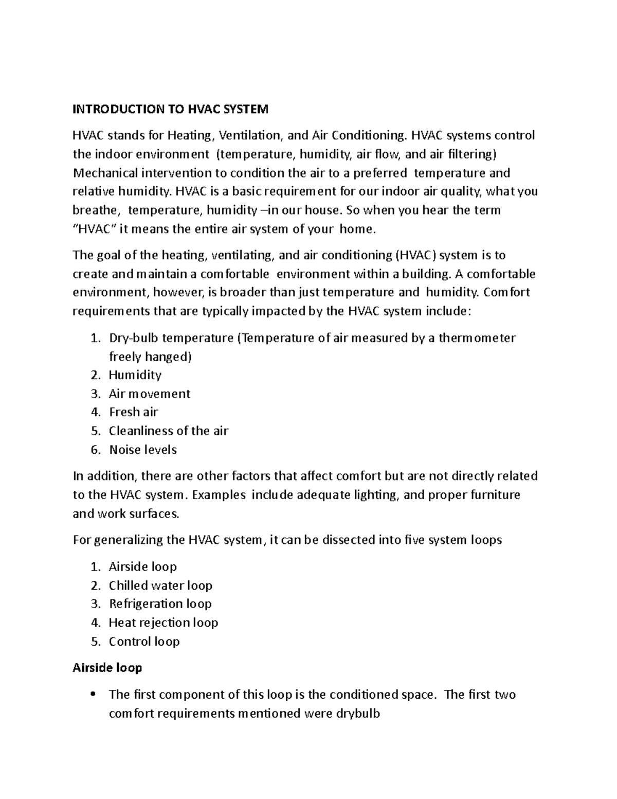 Introduction to HVAC system - INTRODUCTION TO HVAC SYSTEM HVAC stands ...