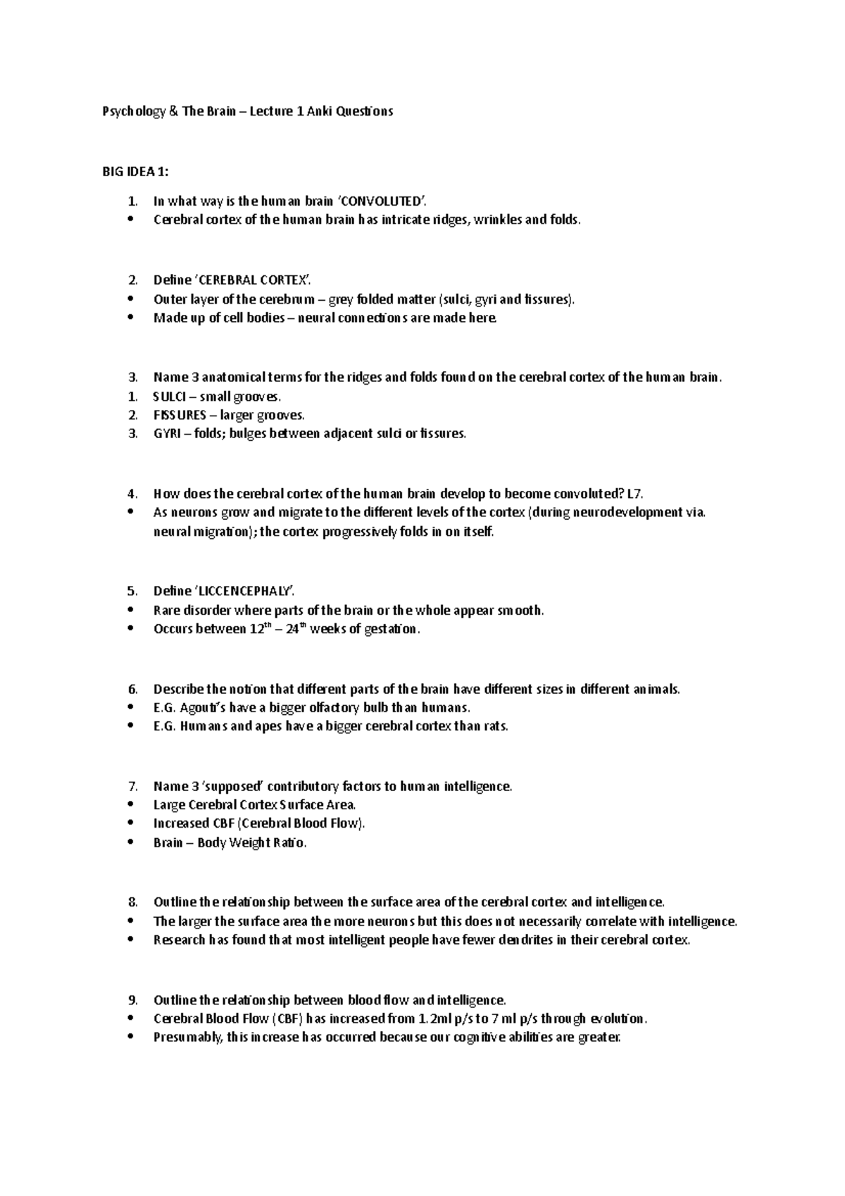 Psychology & The Brain Lecture 1 - Anki Questions - Psychology & The ...