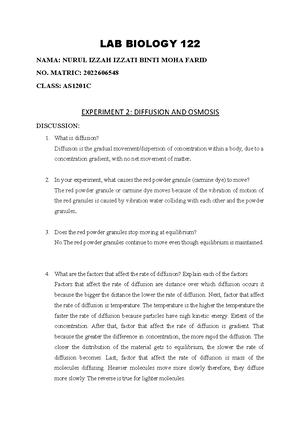 Bio122 full lab report - UITM CAWANGAN SARAWAK, KAMPUS SAMARAHAN 2 BIO 122 LAB REPORT LAB 1: # ...