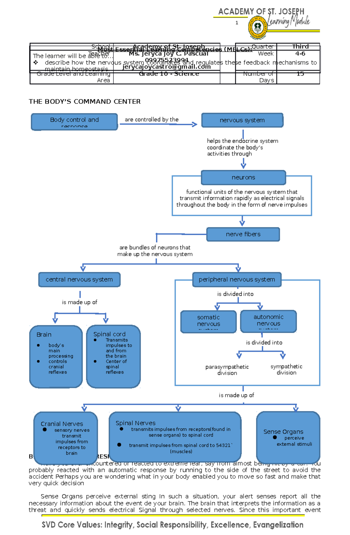 Science 10 Quarter 3 wk 3-4 - THE BODY’S COMMAND CENTER BODY CONTROL ...