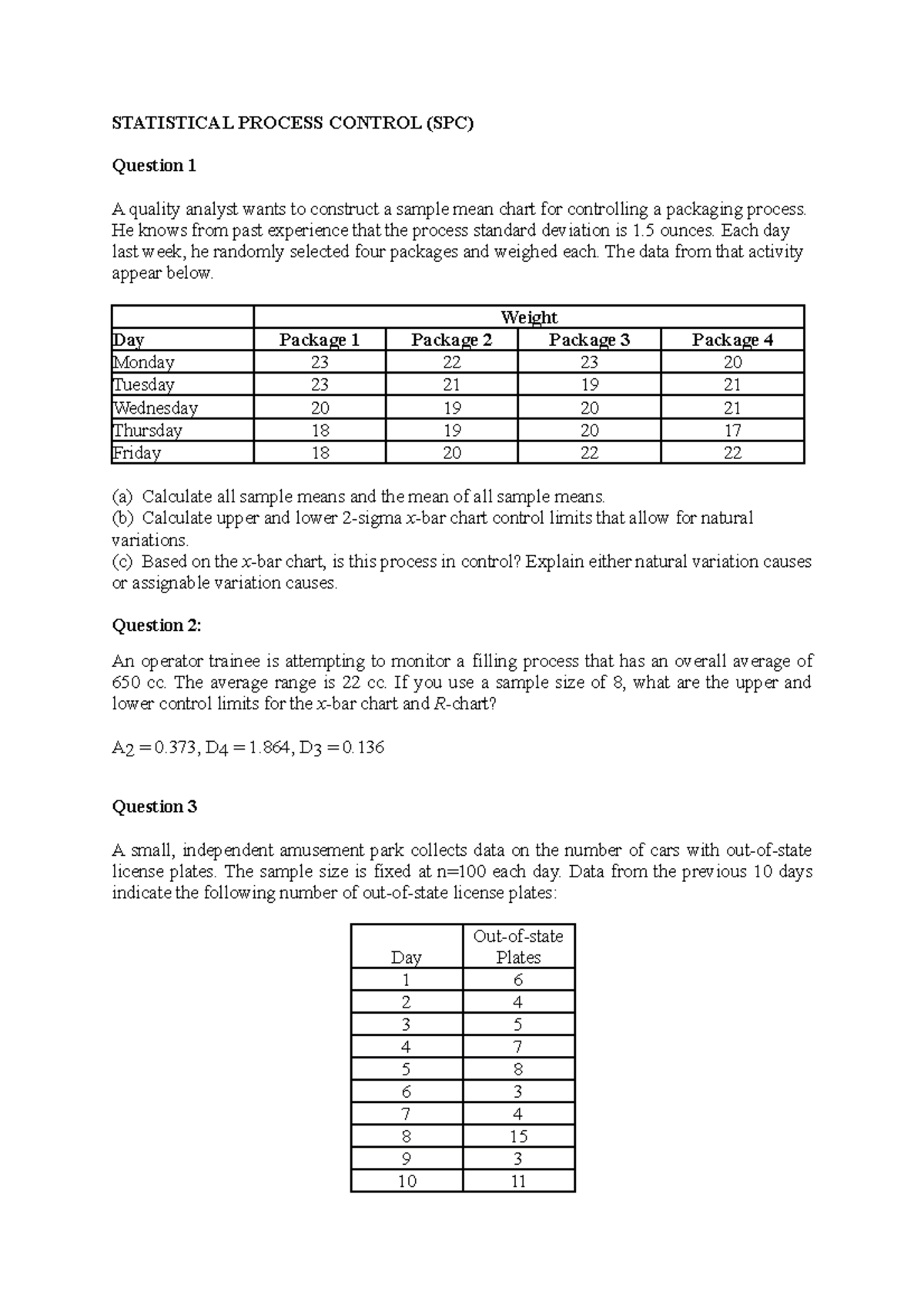 SPC Questions - tutorial answers. just calculate it before copy and ...