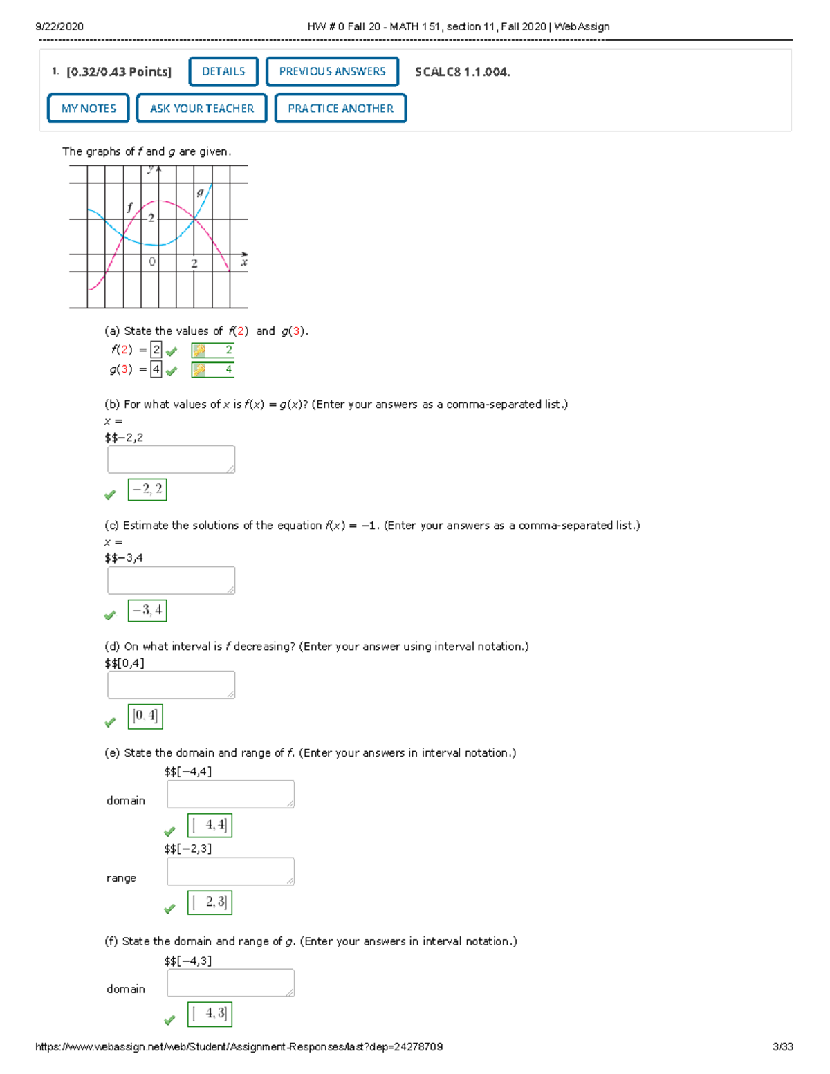 Webassign Hw 0 Key The Graphs Of F And G Are Given a State The
