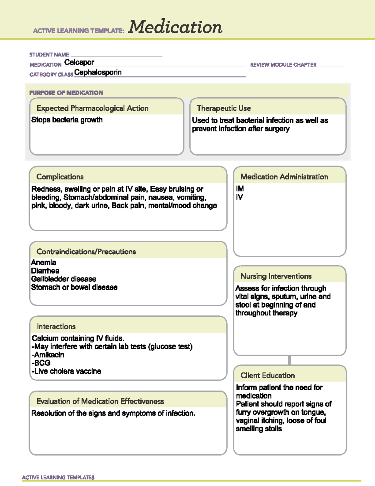 Celospor - First generation cephalosporins - NR-291 - Studocu