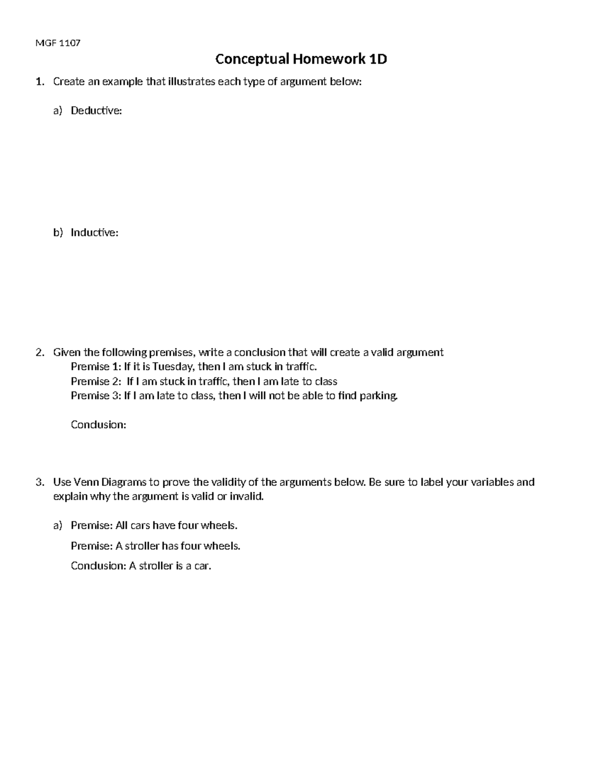 Conceptual HW 1D - MGF 1107 Conceptual Homework 1D 1. Create an example ...