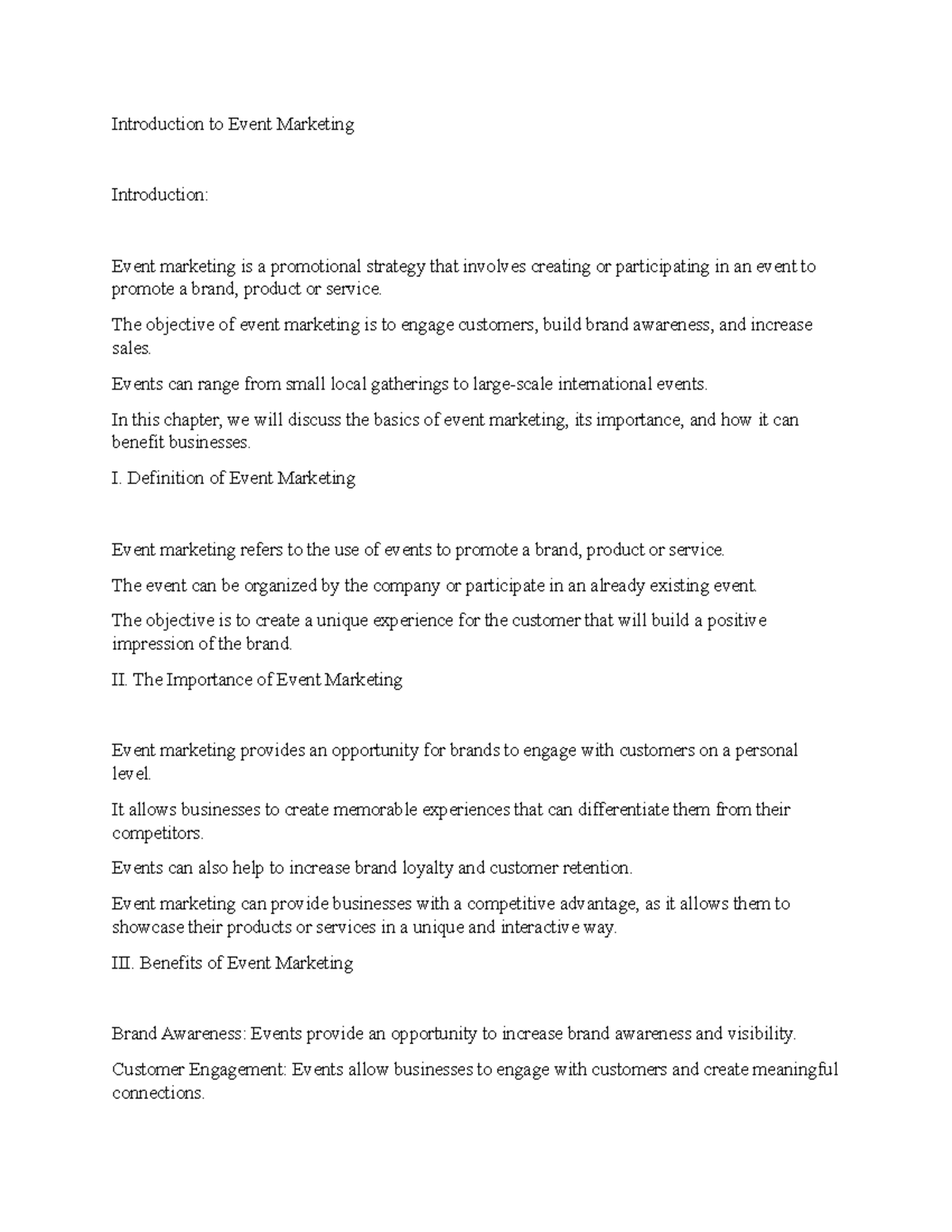 Event Marketing 1 - Introduction to Event Marketing Introduction: Event marketing is a ...