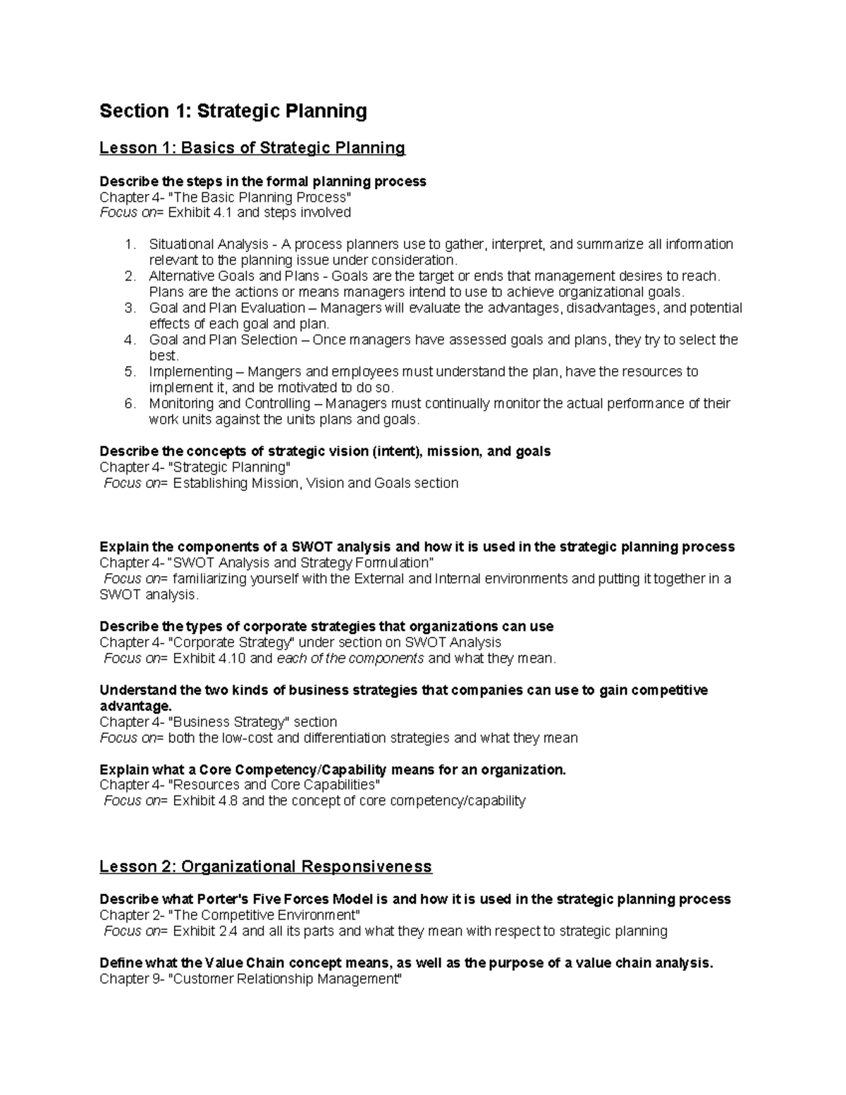 C483 Study Guide - Section 1: Strategic Planning Lesson 1: Basics of ...