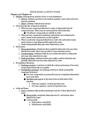 CHEM EXAM #1 Study Guide - CHEM EXAM #1 STUDY GUIDE Chapter 1 ...