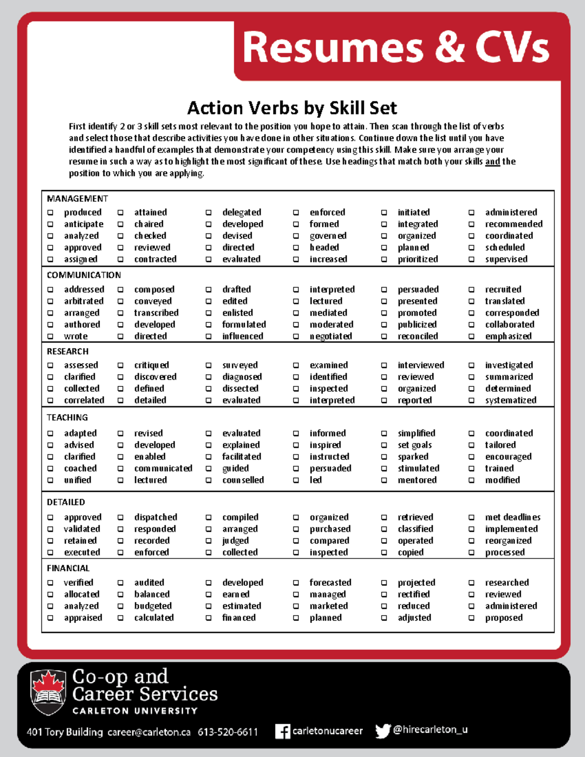 Action Verbs - Then scan through the list of verbs and select those ...