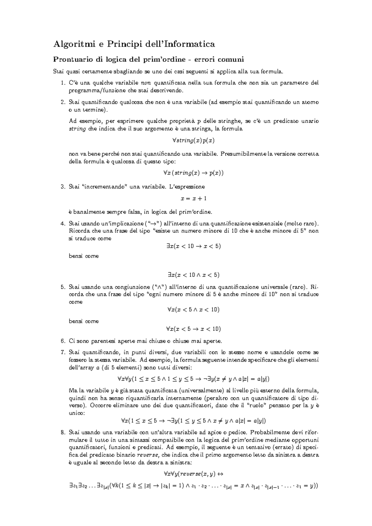 Prontuario Logica per algoritmi e principi dell'informatica - Algoritmi ...