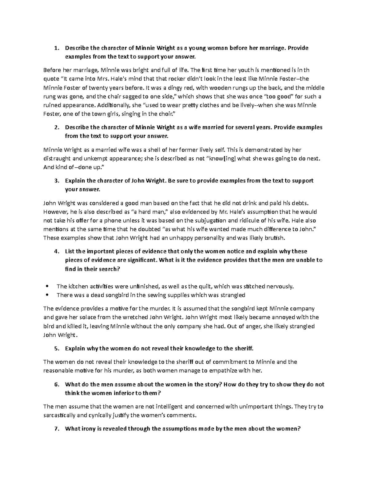 6,06 Assignment Questions - Describe the character of Minnie Wright as ...