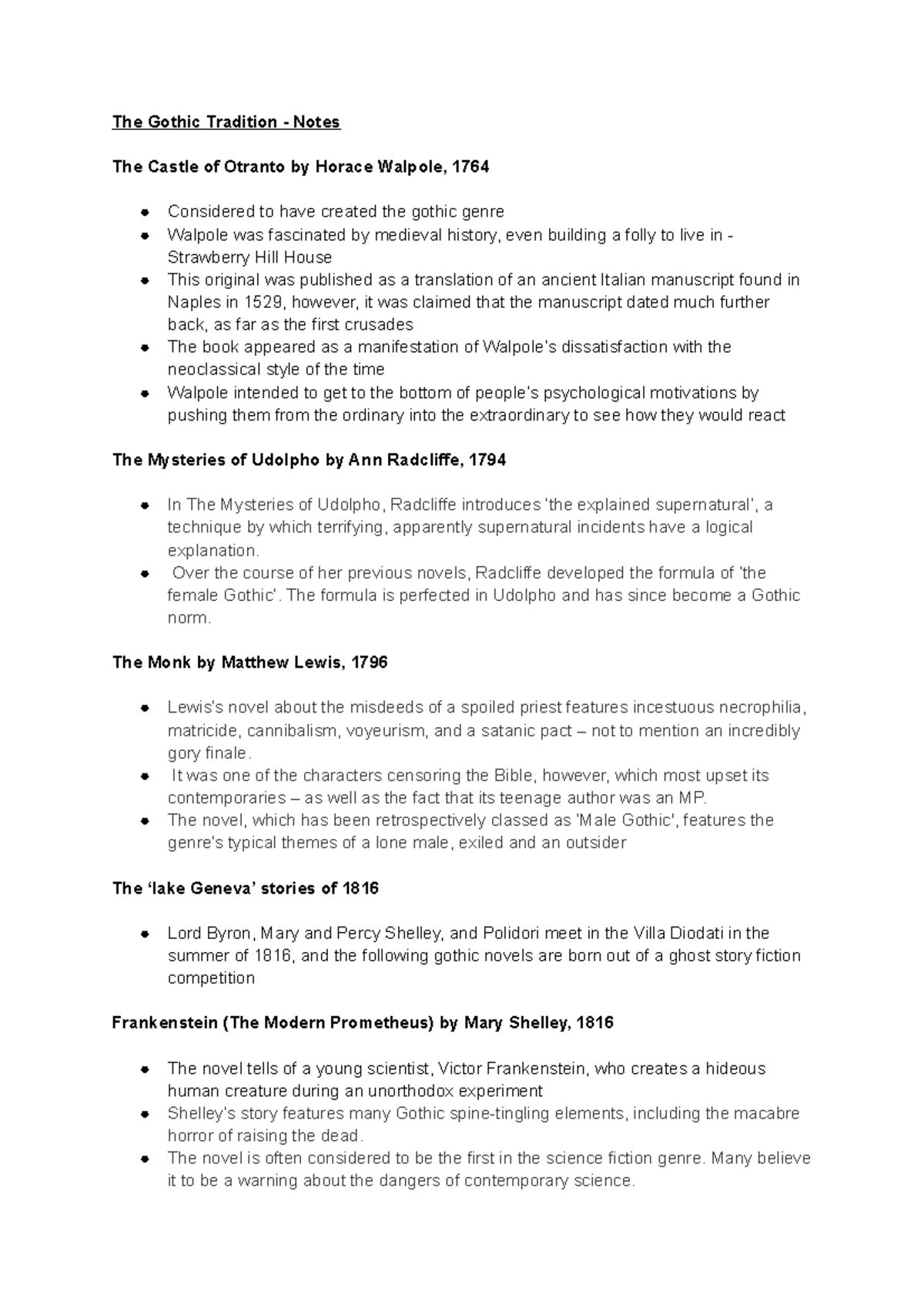 Literature of the Gothic Tradition - NOTES - The Gothic Tradition ...