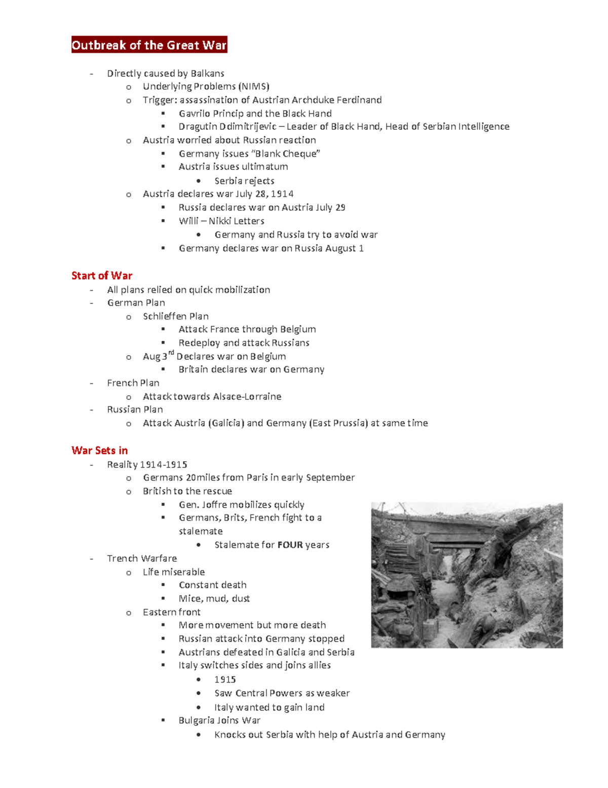 Outbreak of the great war - Outbreak of the Great War - Directly caused ...
