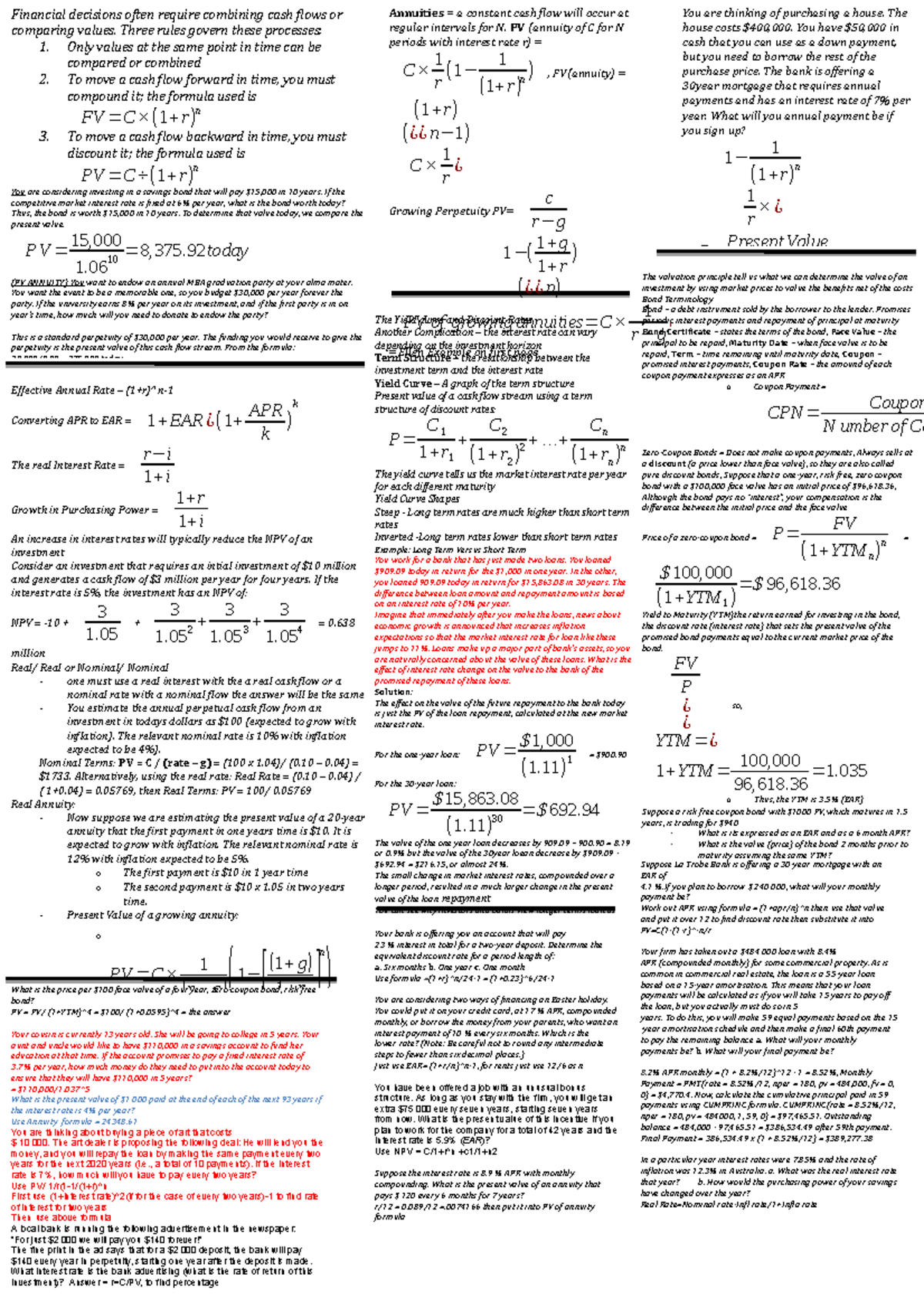Finance Mid Sems Notes Sheet - Financial decisions often require ...