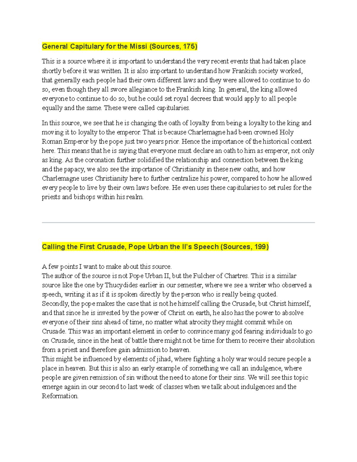 History of Western Civilization Sources Summary - General Capitulary ...