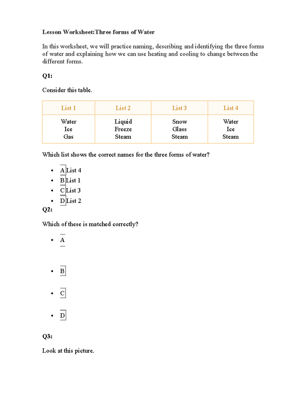 Lessonw Nmmm Lesson Worksheet Three Forms Of Water In This