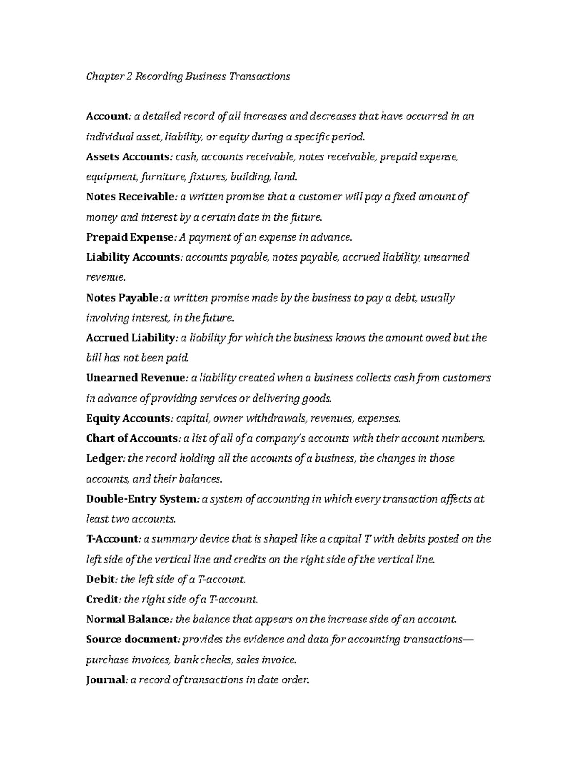 Chapter 2 Recording Business Transactions - Chapter 2 Recording ...