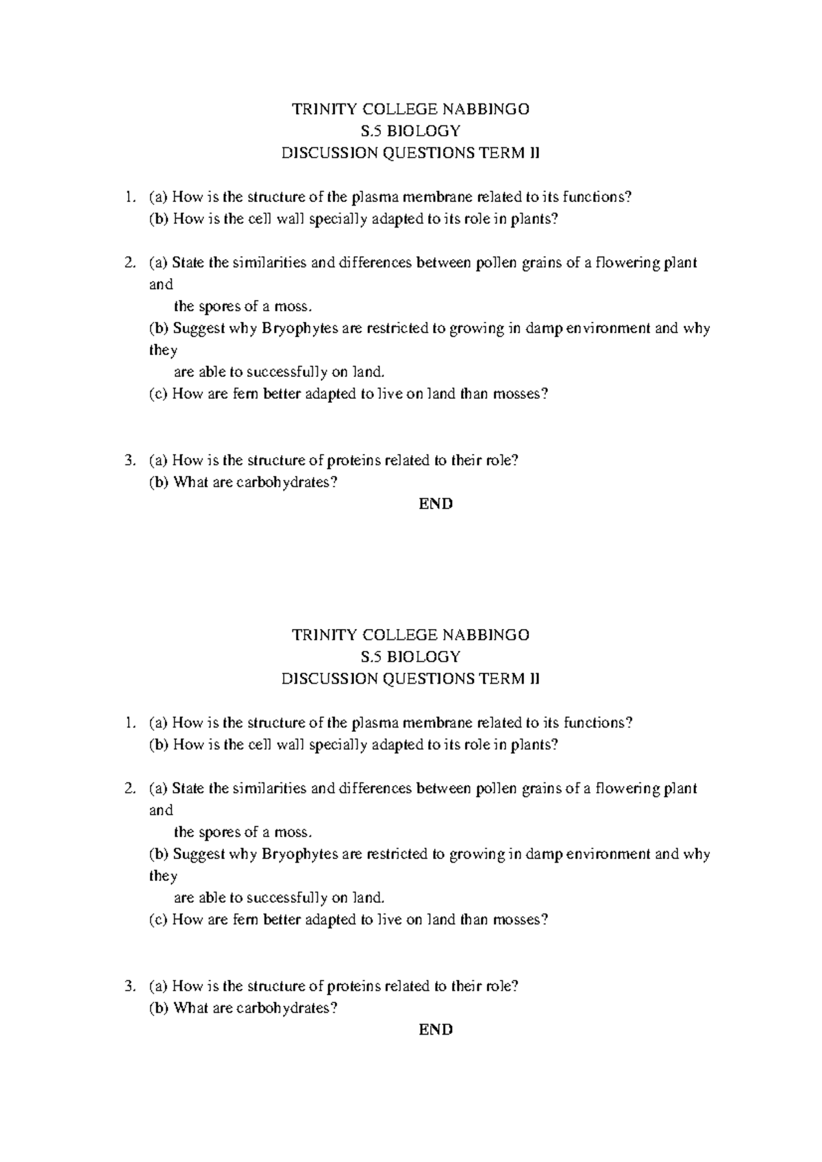 S5%20 Biology%20 Questions - TRINITY COLLEGE NABBINGO S BIOLOGY ...