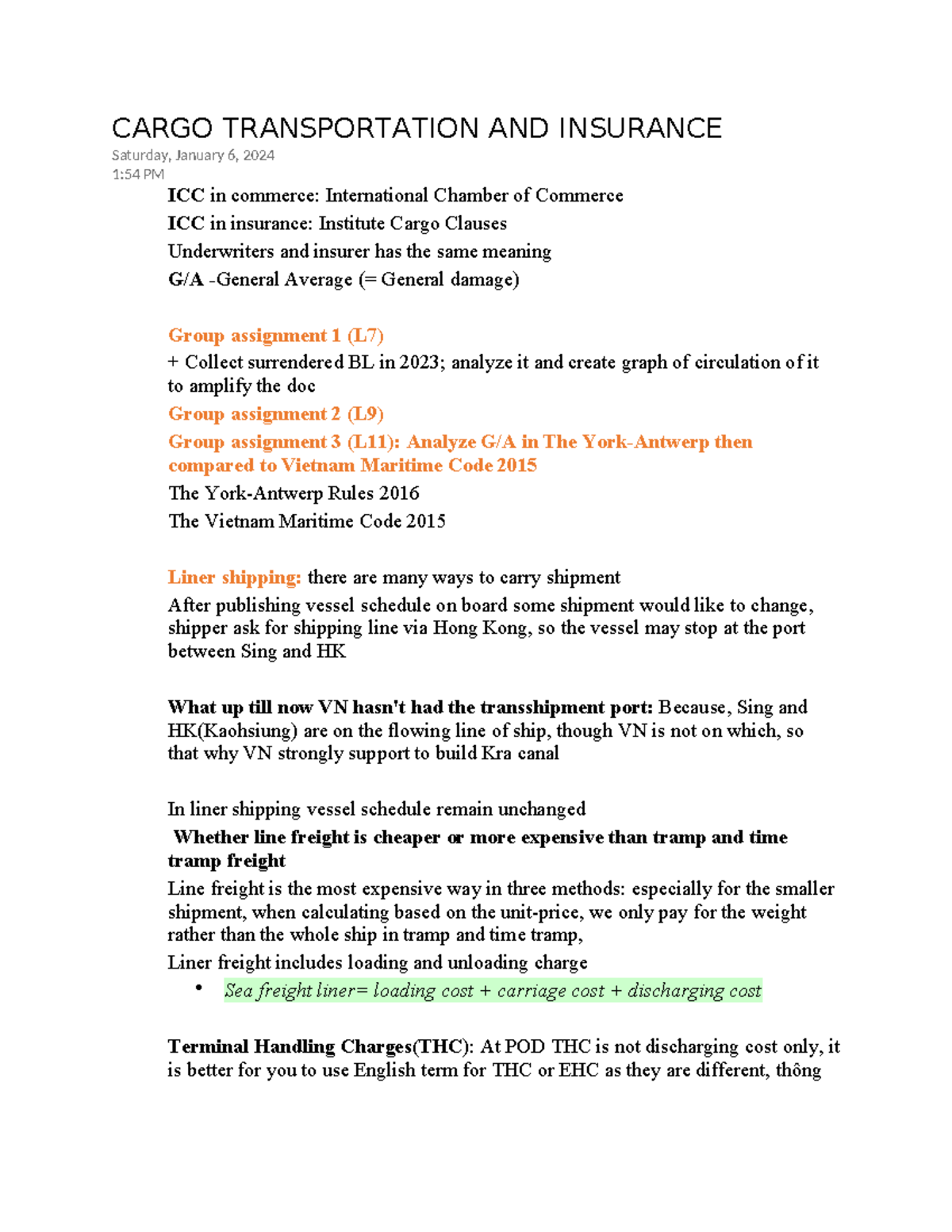 Cargo Transportation AND Insurance - CARGO TRANSPORTATION AND INSURANCE ...