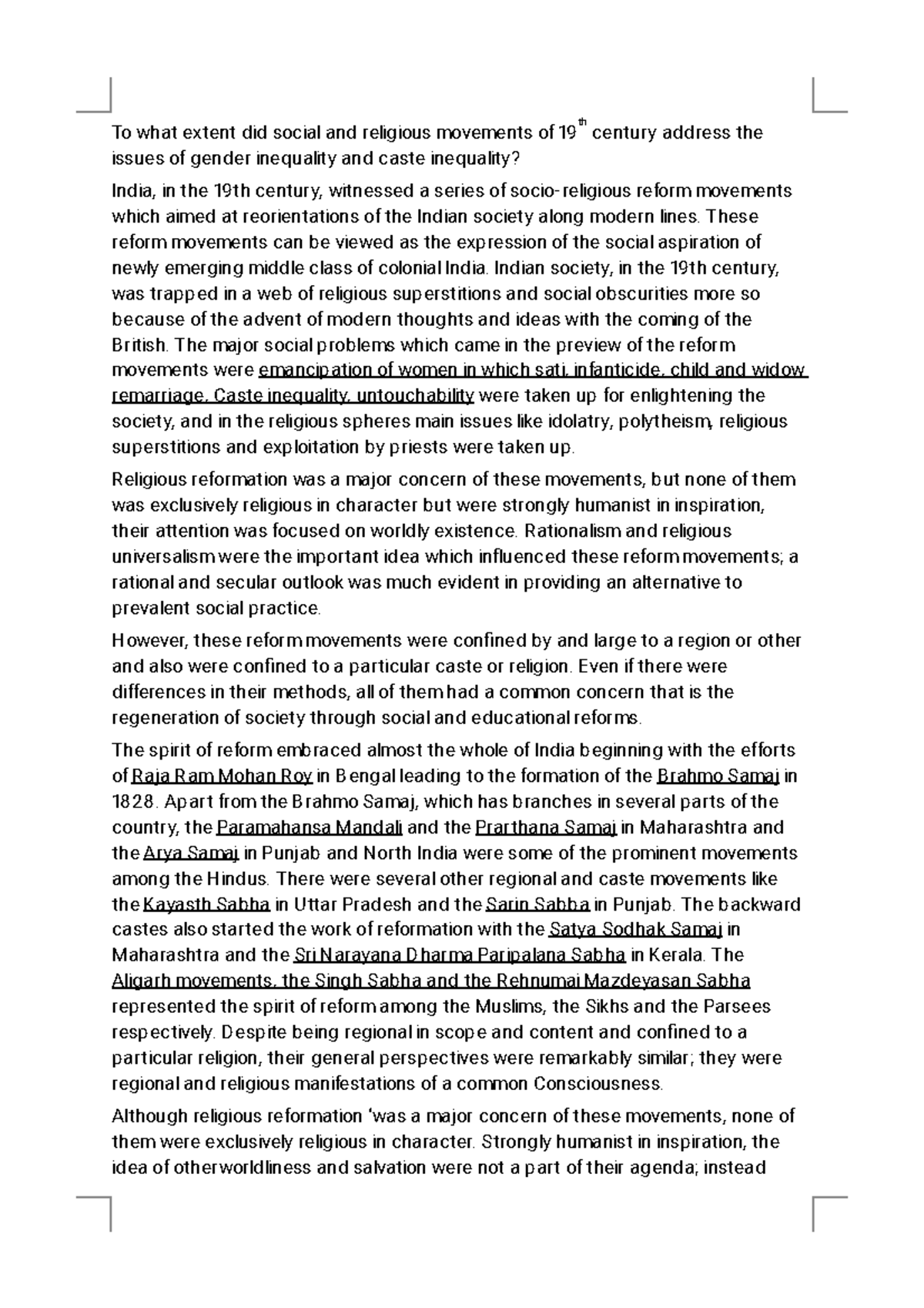 Character of socio religious reforms in - To what extent did social and ...