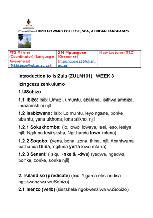 WEEK 06 TUT 4 - Izihlonipho zamabizo - TUTORIAL SECTION 1: Amagama ...