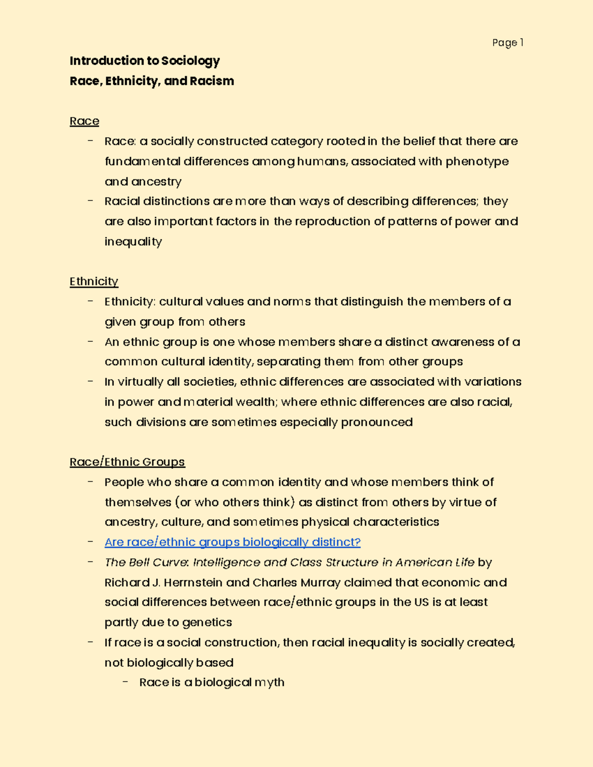 Race, Ethnicity, and Racism - Page 1 Introduction to Sociology Race ...