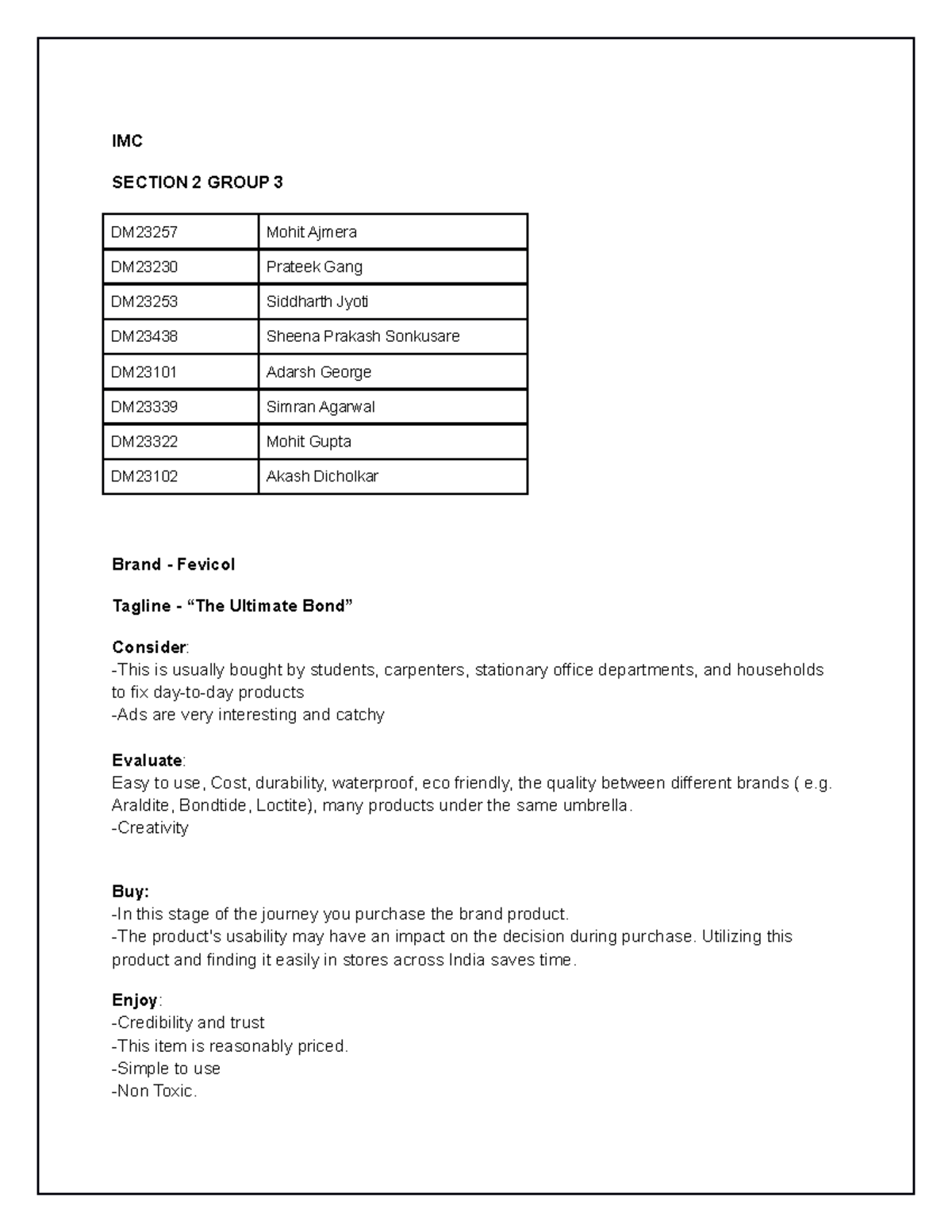Section 2 Group 3 - Marketing - IMC SECTION 2 GROUP 3 DM23257 Mohit ...