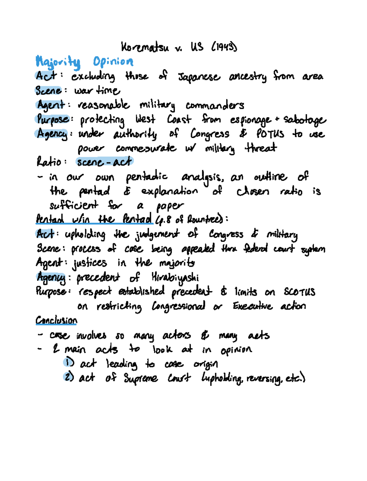 Korematsu Pentadic Criticism - Korematsu v US 1943 Majority Opinion Act ...