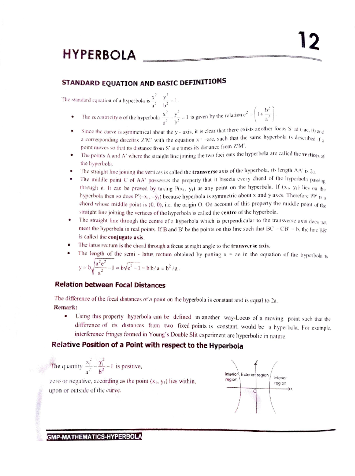 12. Hyperbola - a symmetrical open curve formed by the intersection of ...