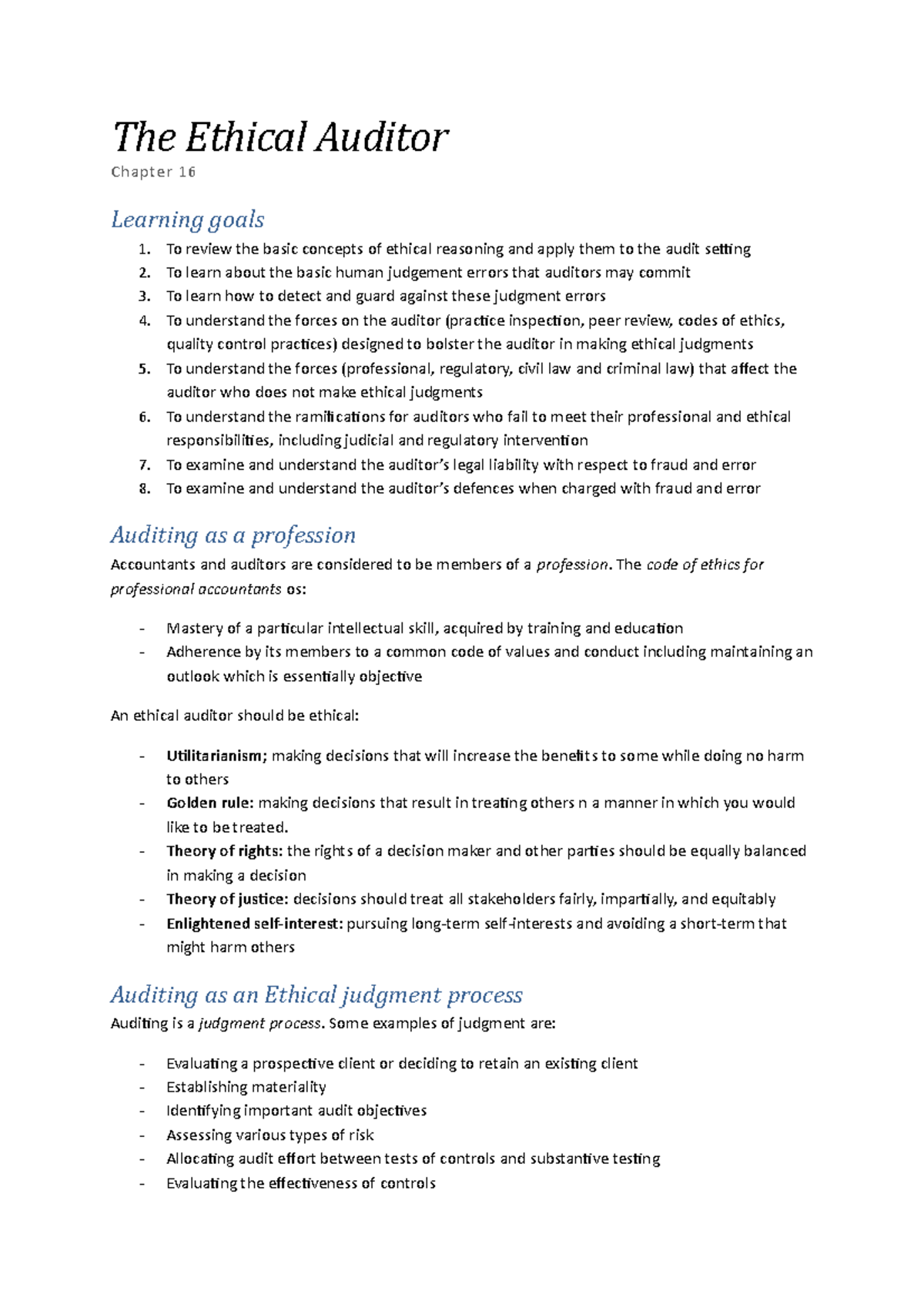 AA - Ch 16 - Auditing - The Ethical Auditor Chapter 16 Learning goals To review the basic ...